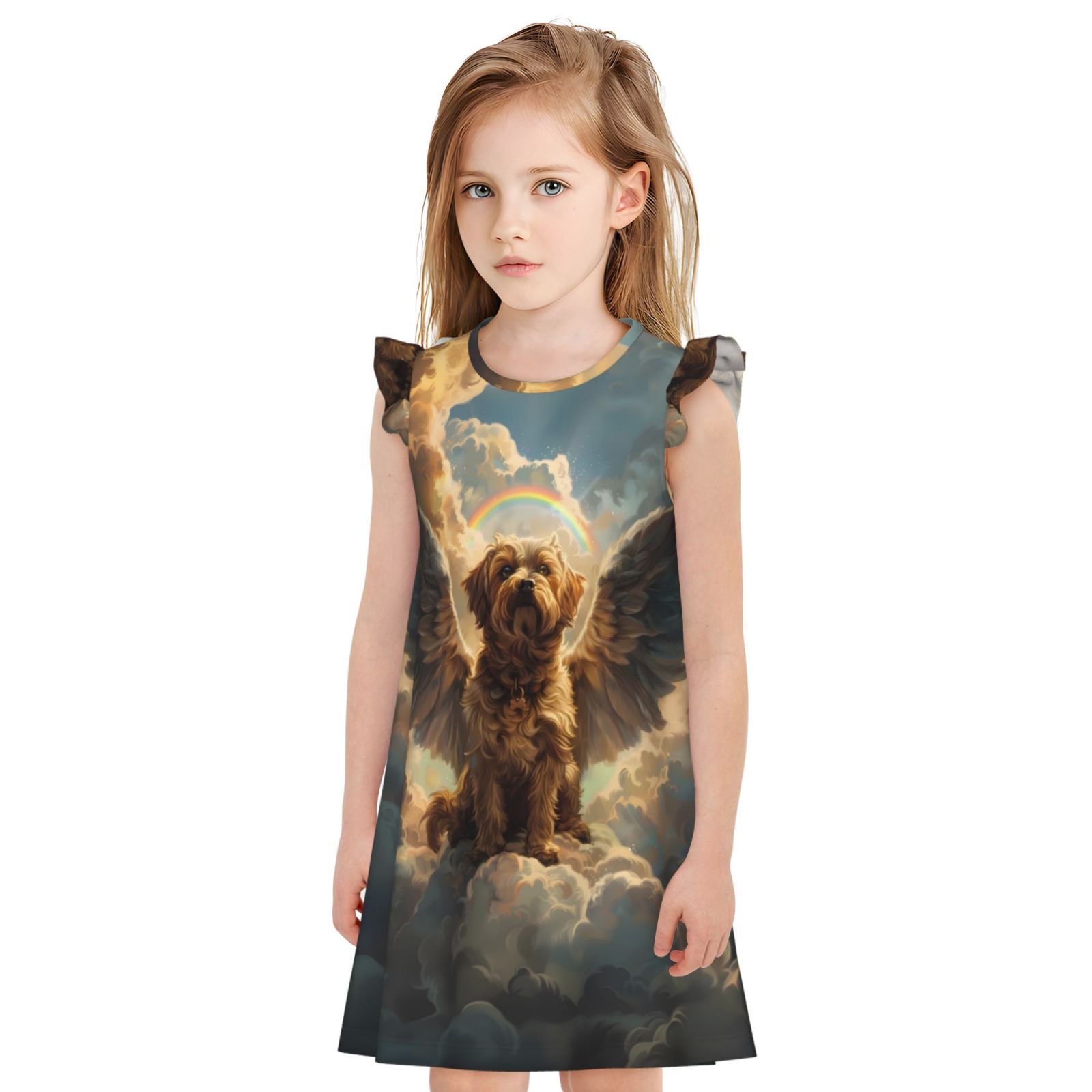Fuzoiu Cloud Rainbow Winged Dog Print Girls' Nightgowns Pajamas Dress ...