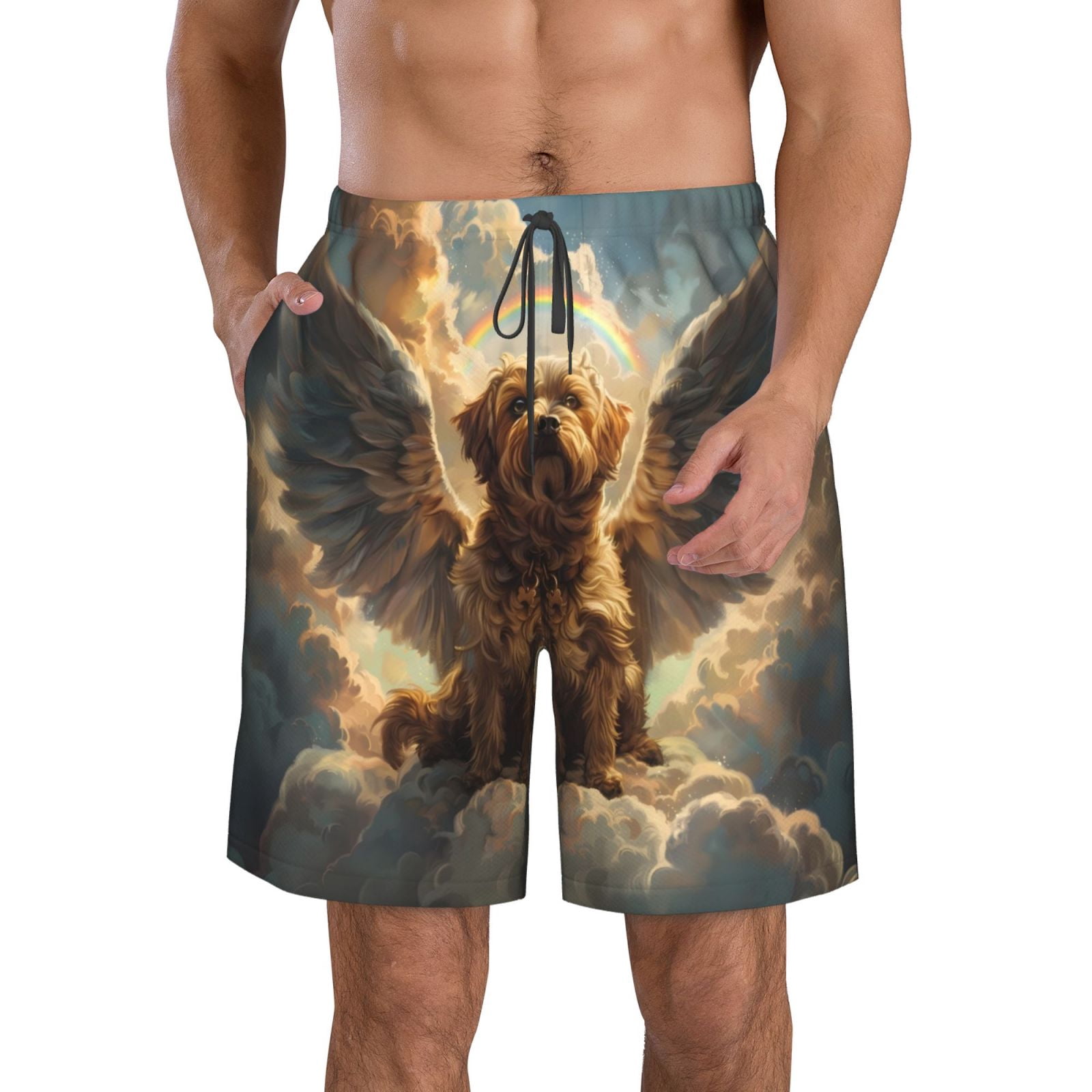Fuzoiu Cloud Rainbow Winged Dog Print Men's Beach Shorts,Men's Swim ...
