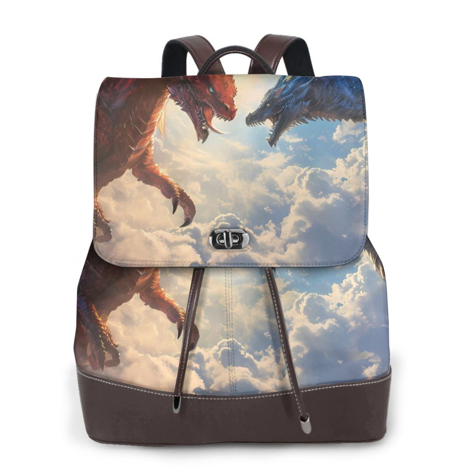 Fuzoiu Cloud Red And Blue Dragon Print Women's Leather Backpack ...