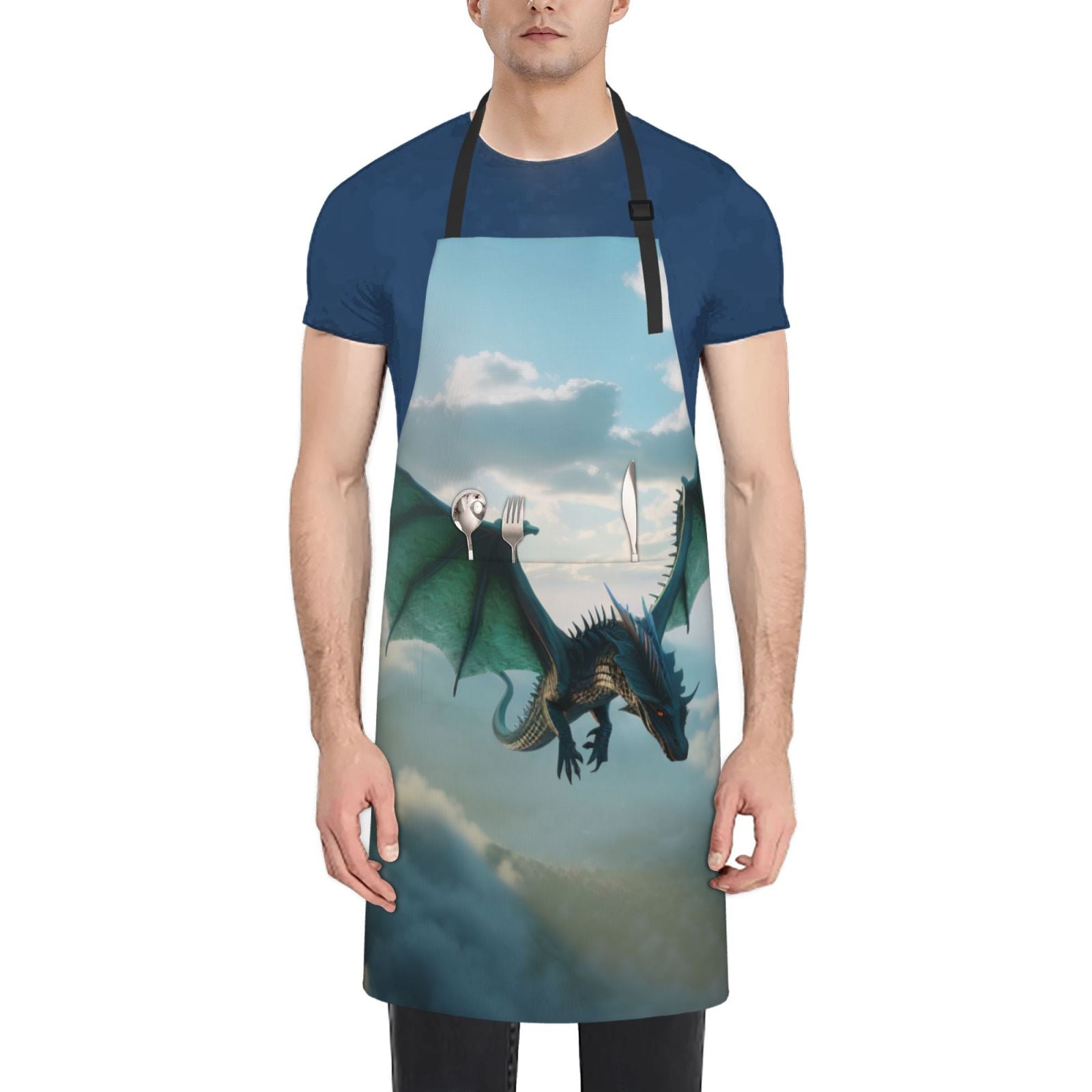 Fuzoiu Cloud Sky Green Dragon Print Adjustable Waterproof Apron with ...