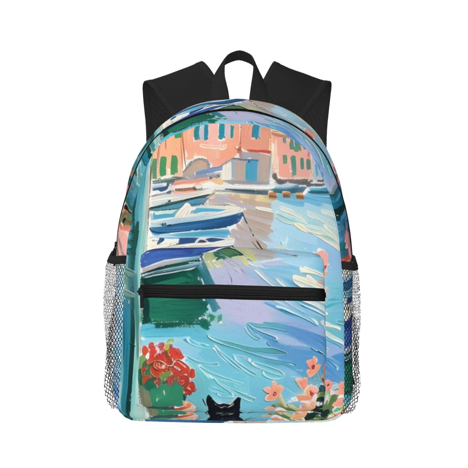 Fuzoiu Coastal Cat By The Window Print School Backpack for Teens,Large ...