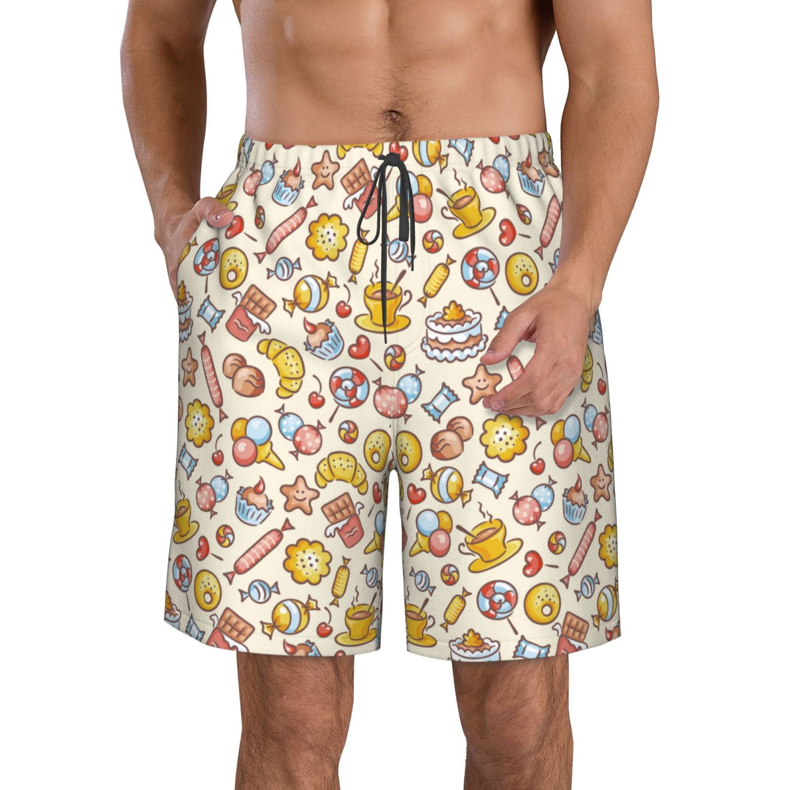 Fuzoiu Coffee Donuts Print Men's Beach Shorts,Men's Swim Trunks,Quick ...