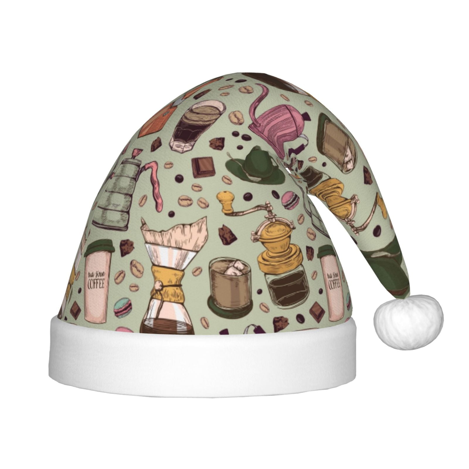 Fuzoiu Coffee Makers Macaroons Chocolate Print Santa Hat Christmas Hat ...