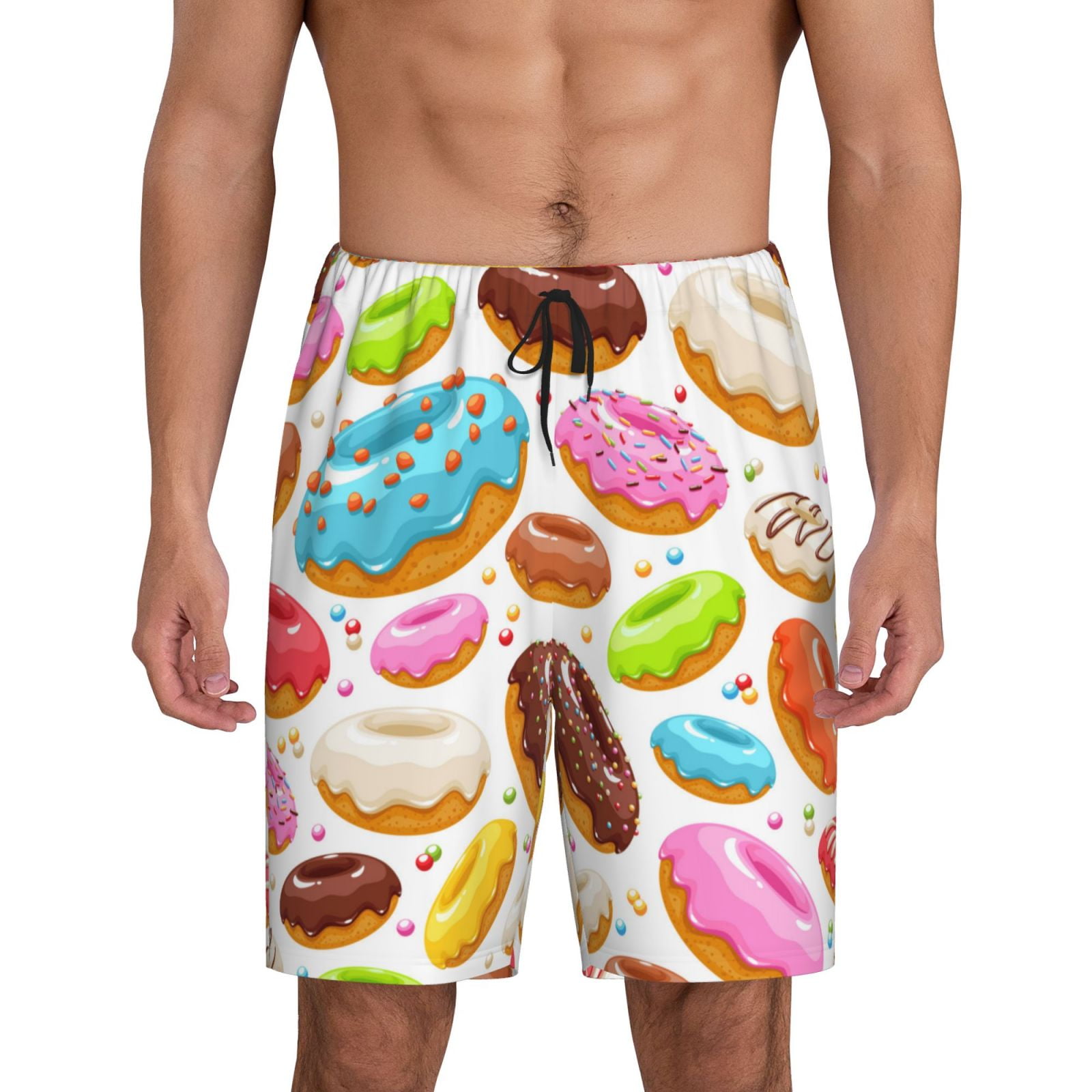 Fuzoiu Color Donut Print Pajama Shorts for Men, Men's Pajama Bottoms ...