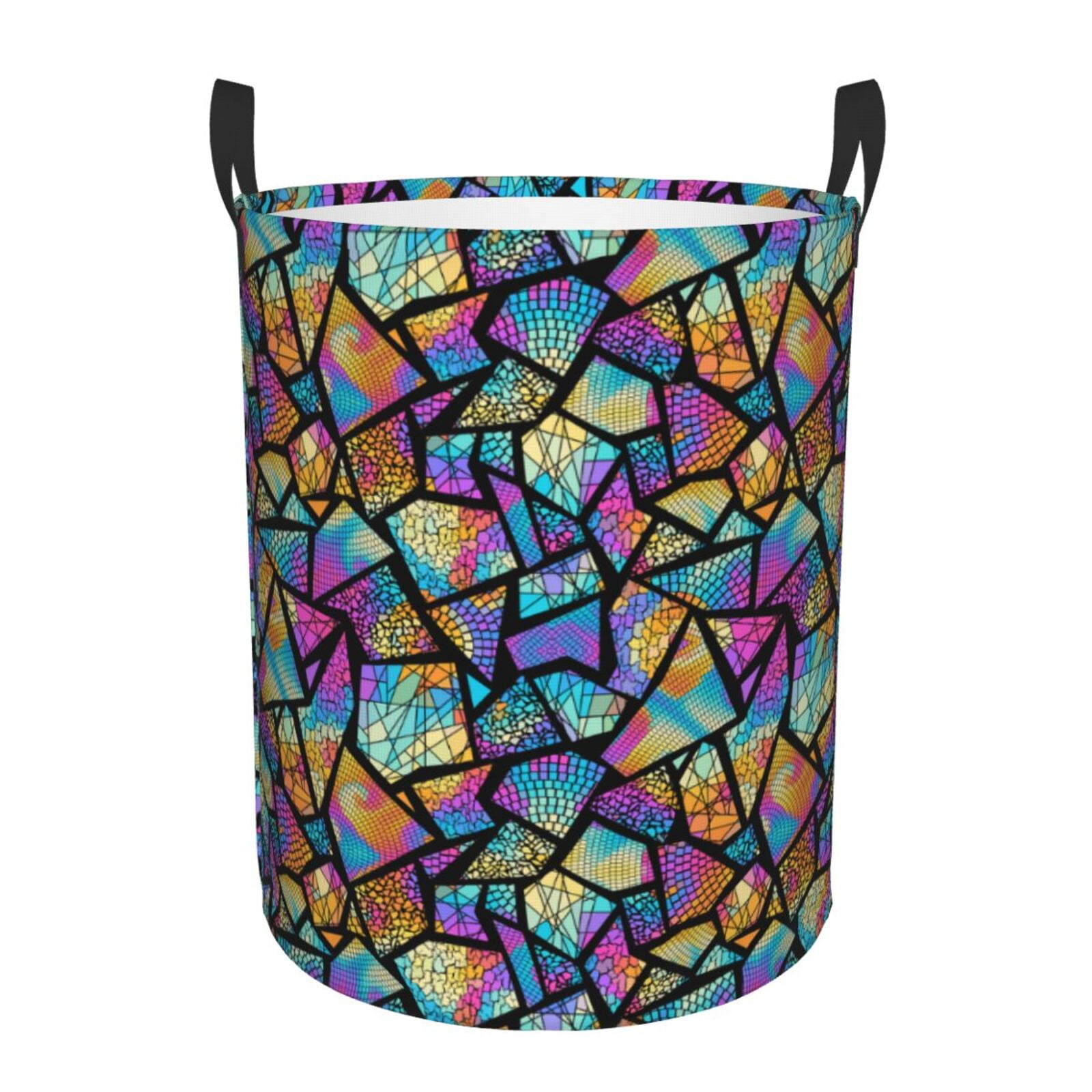 Fuzoiu Colored Glass1 Print Circular Hamper,Laundry Basket with Handle ...