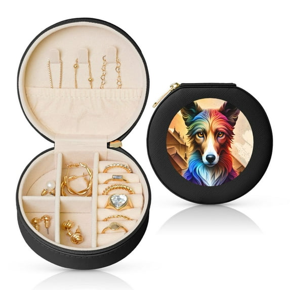 Fuzoiu Colorful Art Dog Print Portable Jewelry Box,Round Mini Leather ...