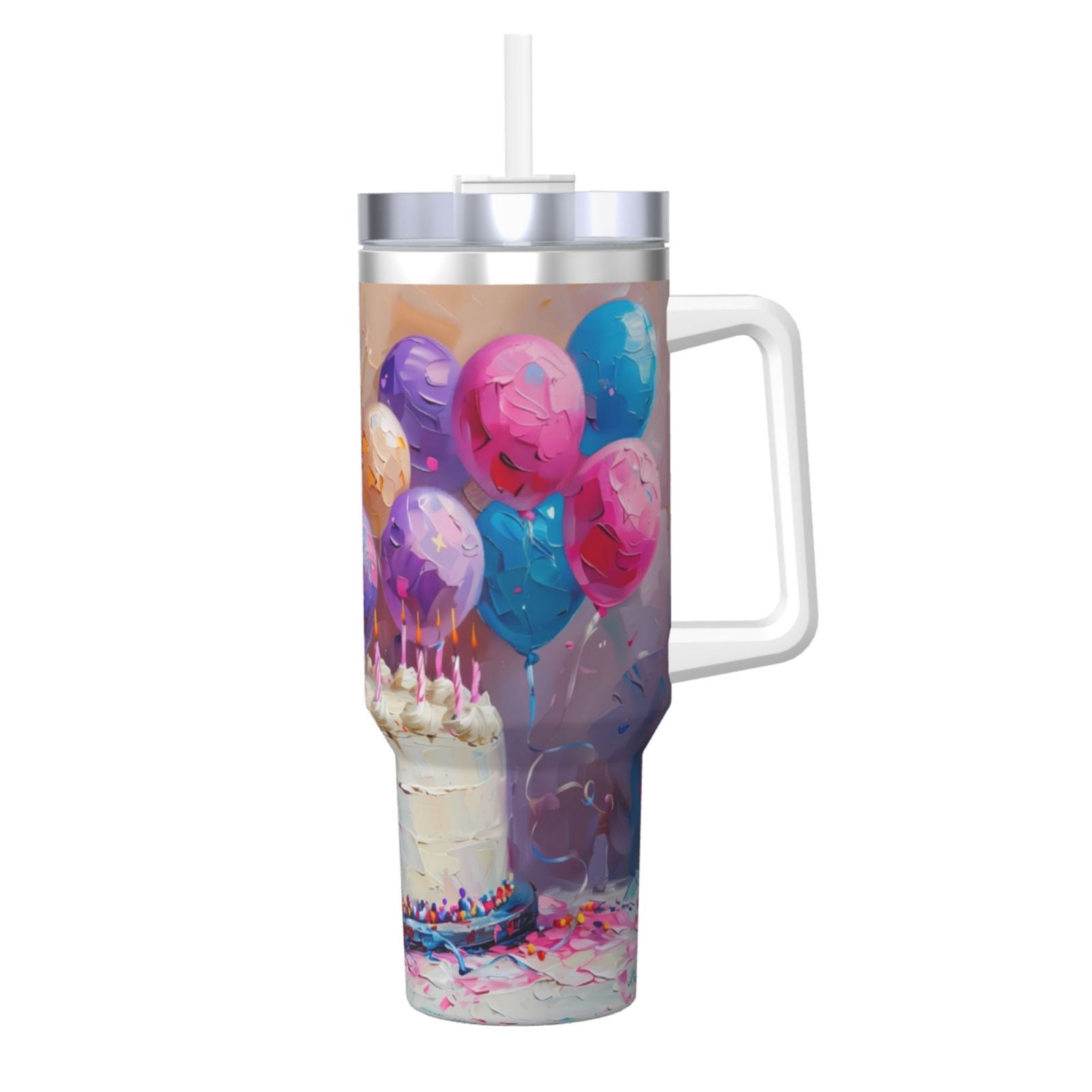 Fuzoiu Colorful Balloon Cake Celebration Print 40OZ Ice Bully Stainless ...