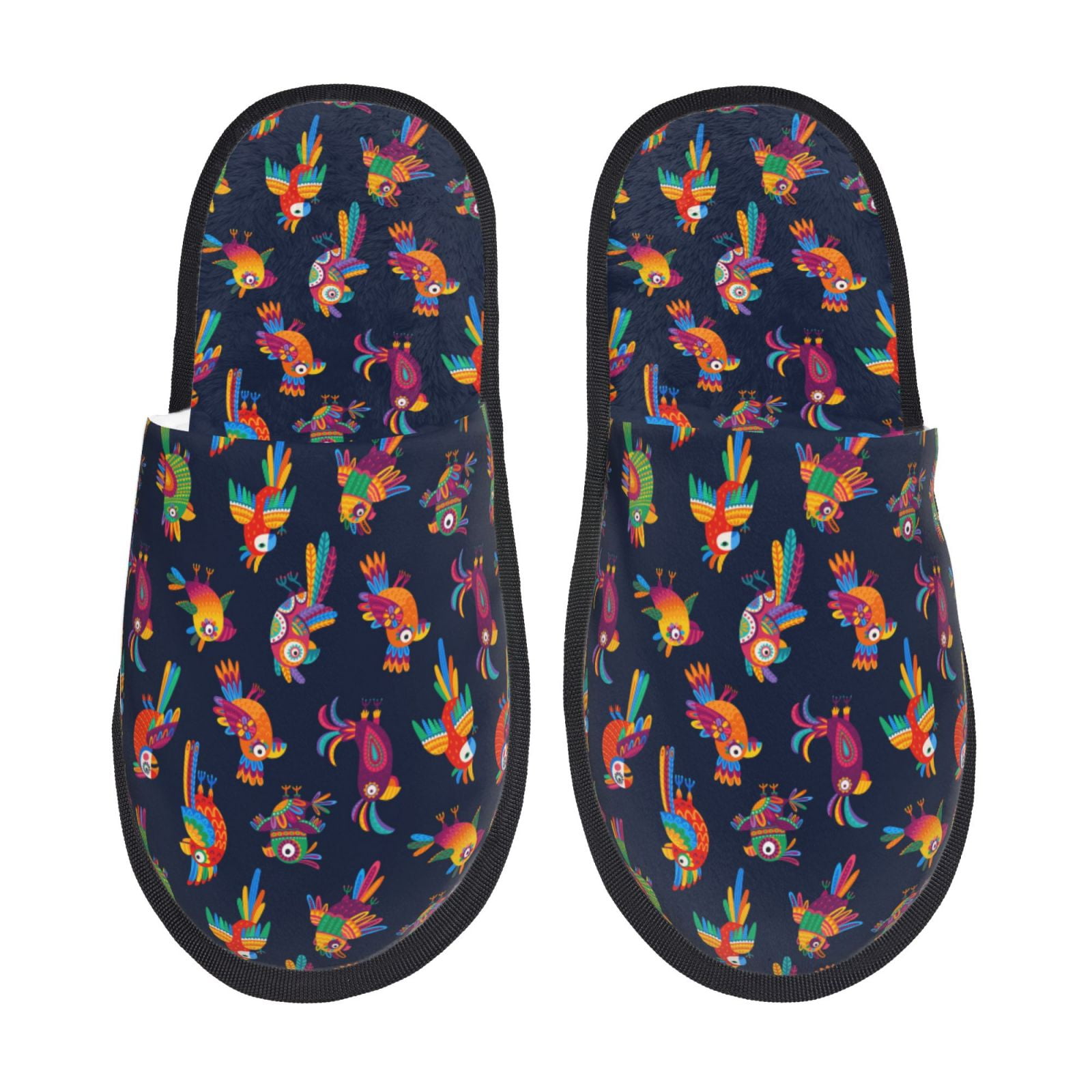 Fuzoiu Colorful Birds Print Unisex Furry Slippers,Plush Indoor Shoes ...