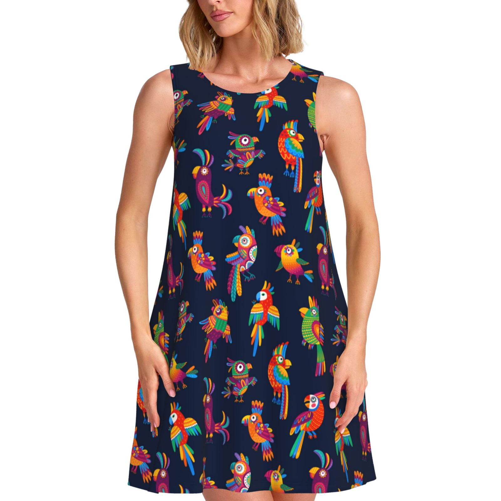 Fuzoiu Colorful Birds Print Women's Sleeveless Dress,Summer Dresses for ...