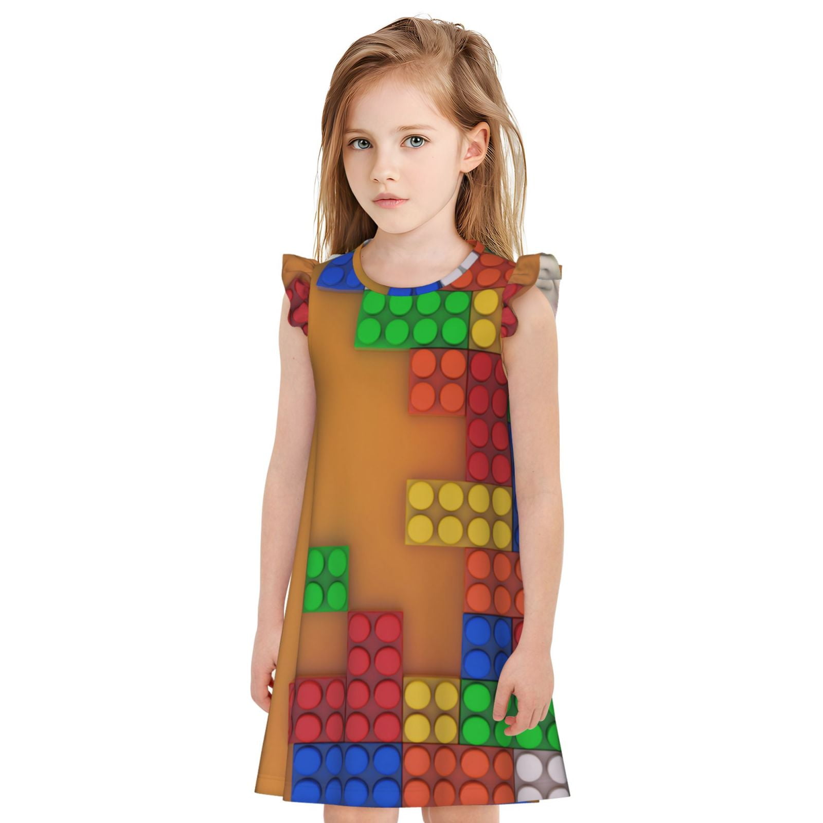Fuzoiu Colorful Building Blocks A Print Girls Nightgowns Pajamas Dress