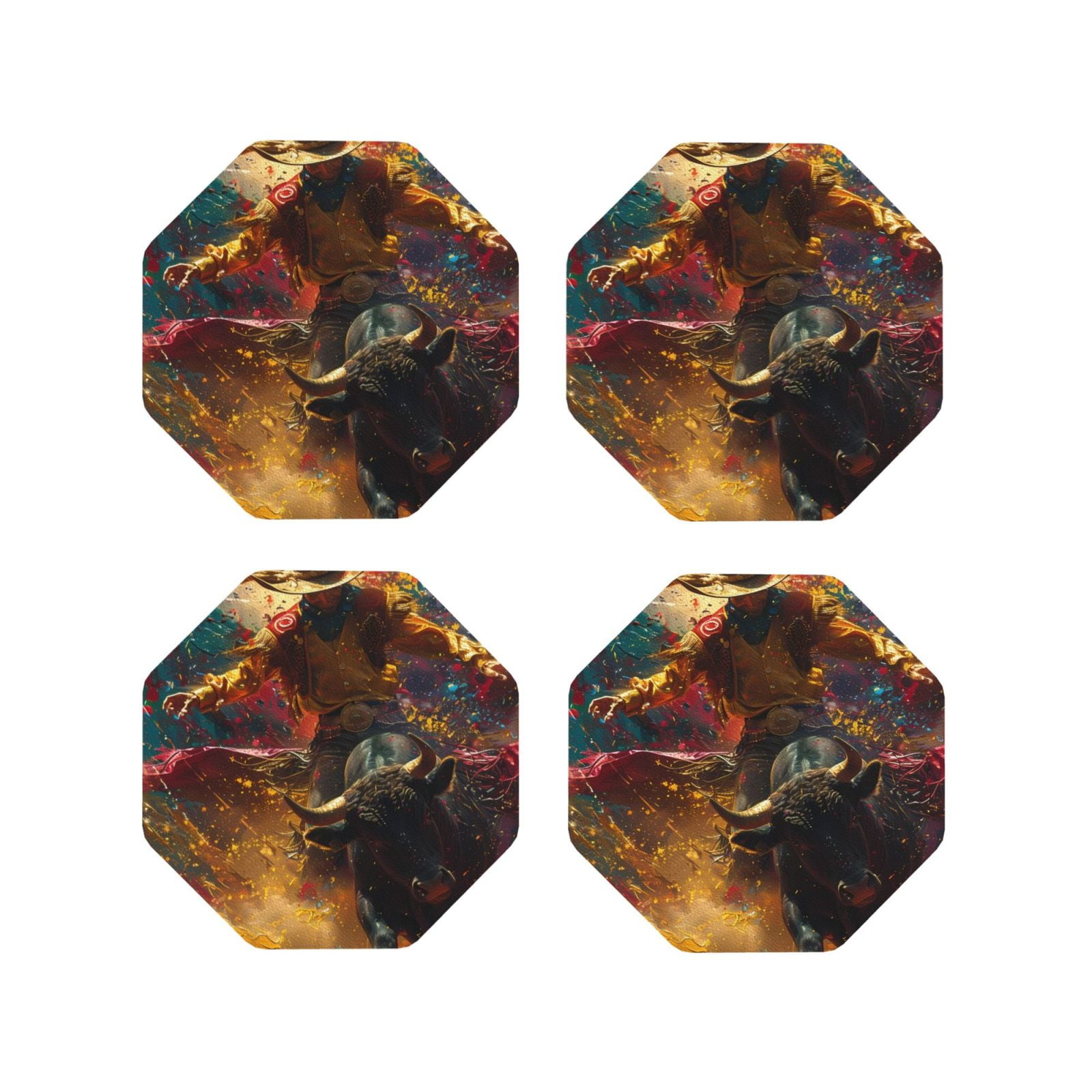Fuzoiu Colorful Bull Western Man Print Leather Coasters Set,Drink ...
