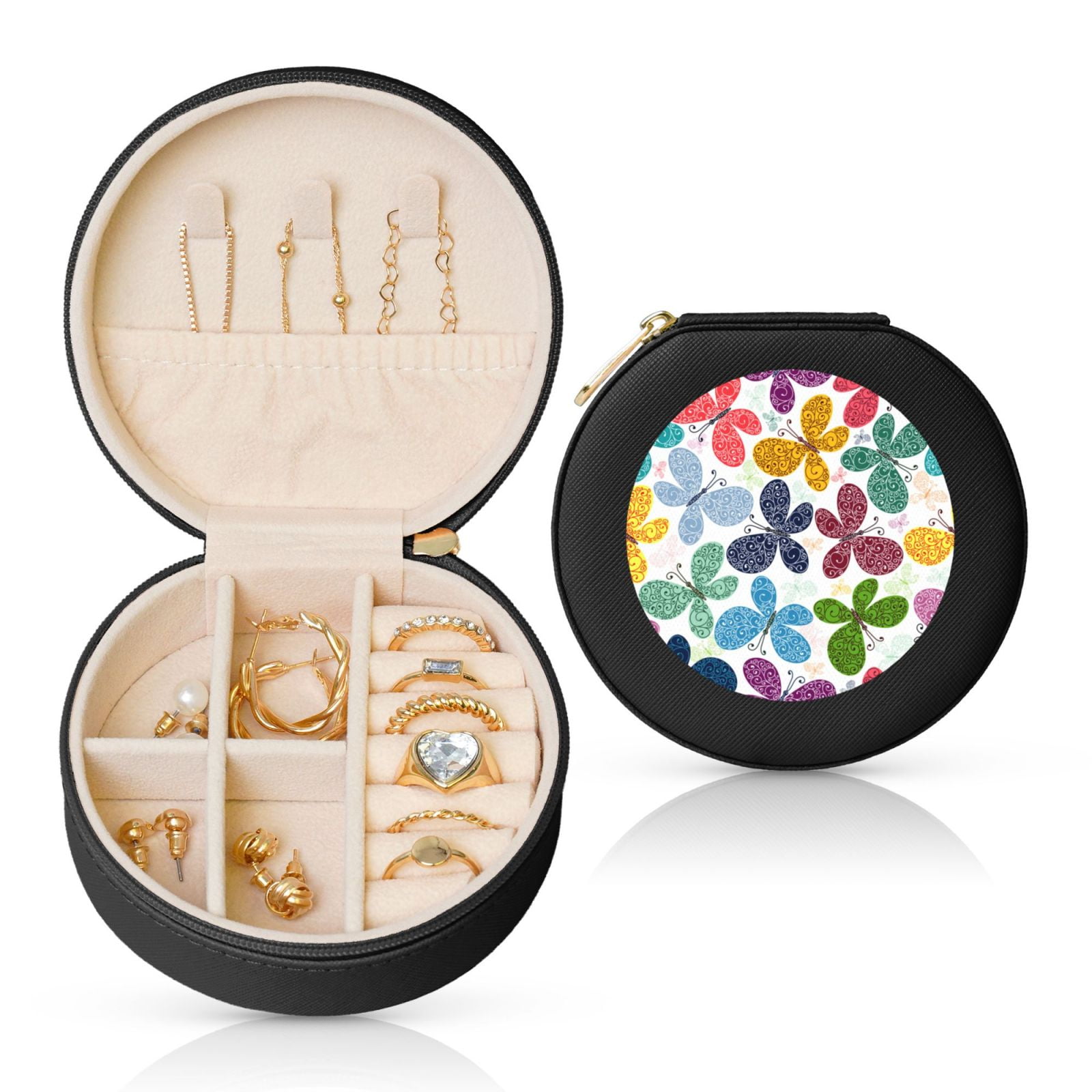 Fuzoiu Colorful Butterflies Print Portable Jewelry Box,Round Mini ...