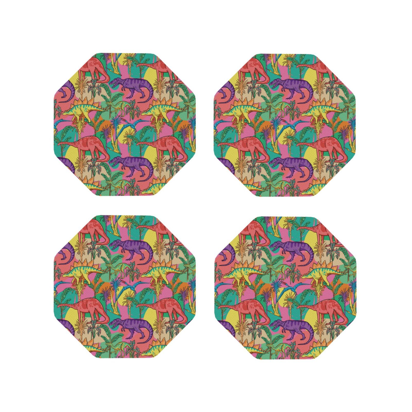 Fuzoiu Colorful Dinosaur Print Leather Coasters Set,Drink Coasters Set ...