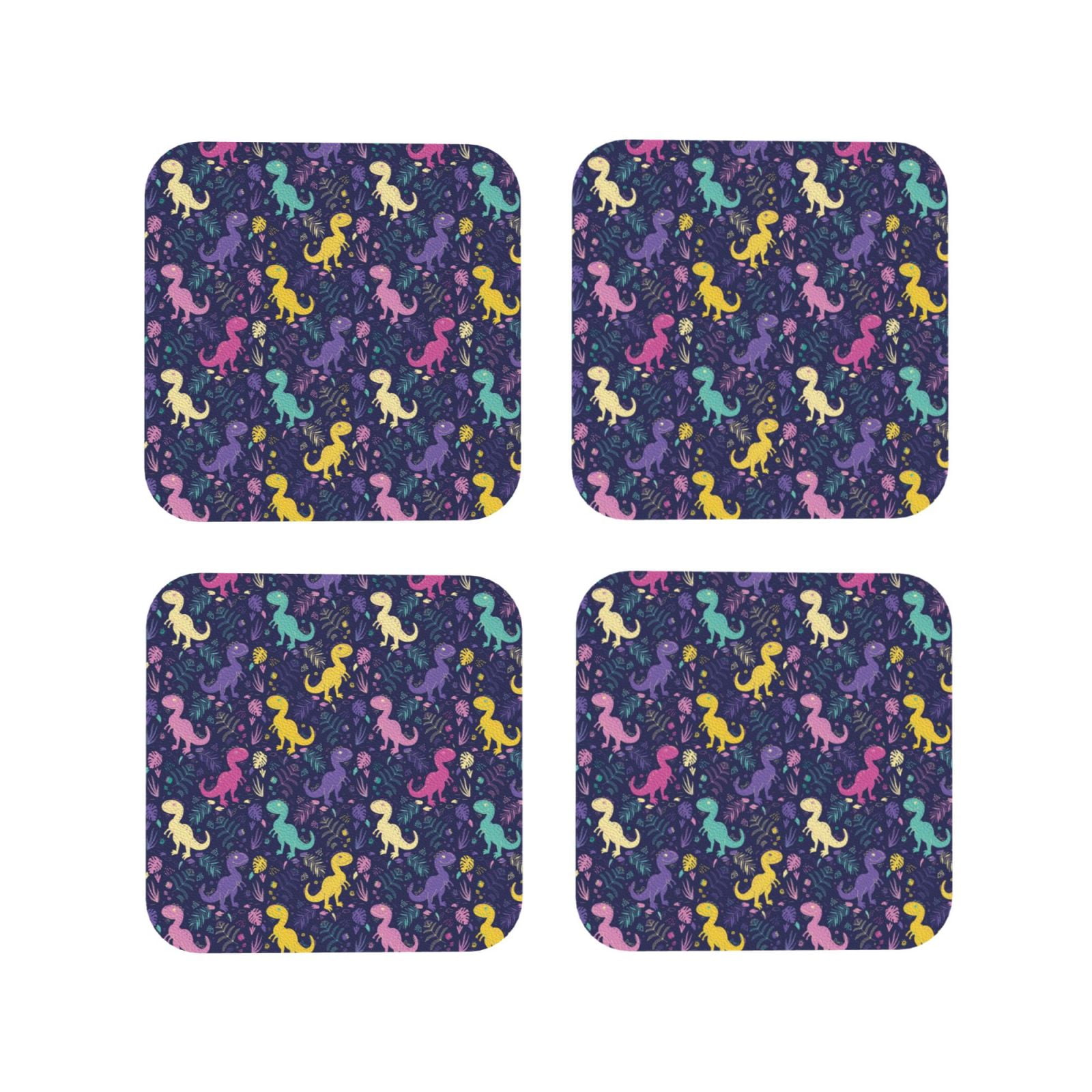 Fuzoiu Colorful Dinosaur Print Leather Coasters Set,Drink Coasters Set ...
