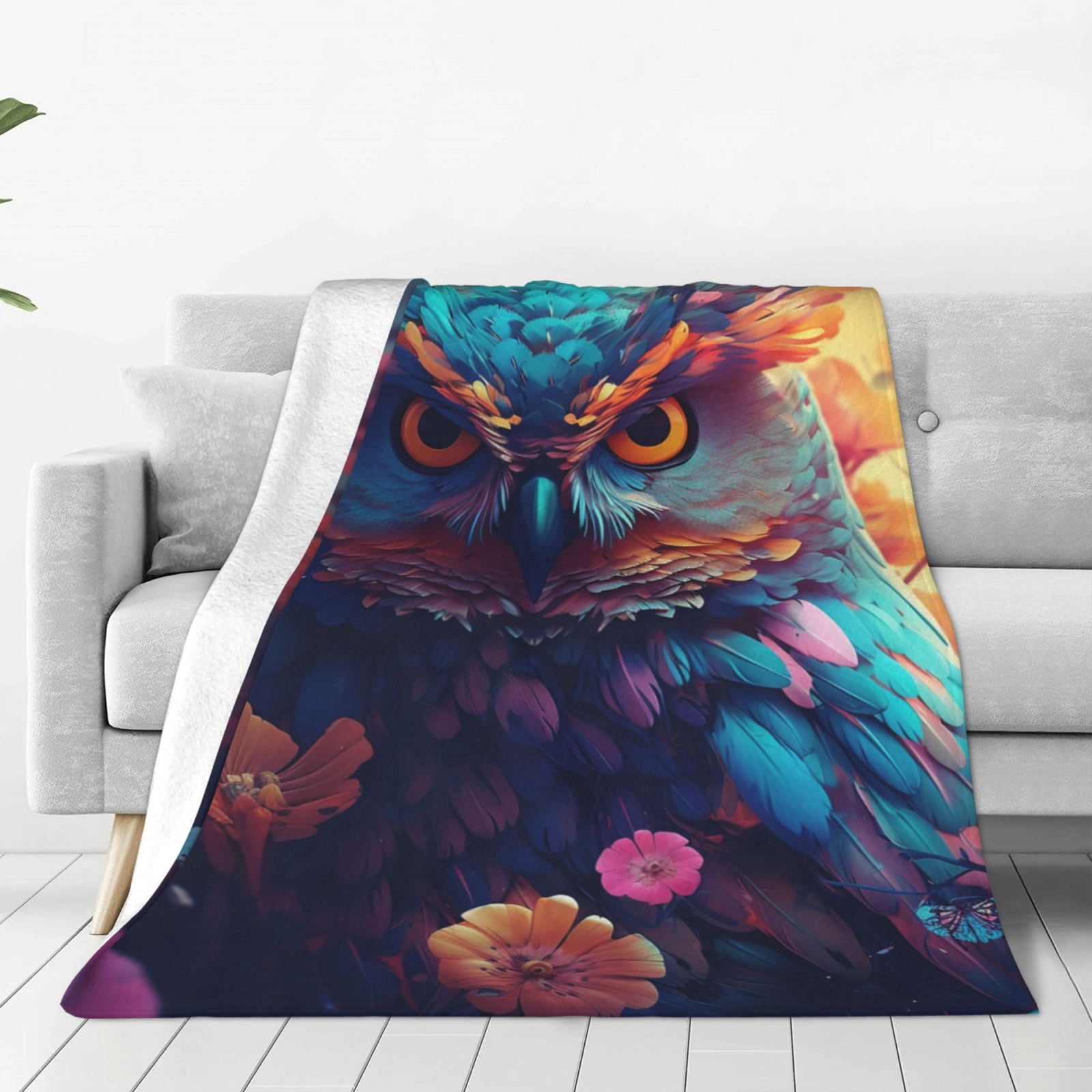 Fuzoiu Colorful Feather Owl Print Ultra-Soft Micro Fleece Blanket,All ...