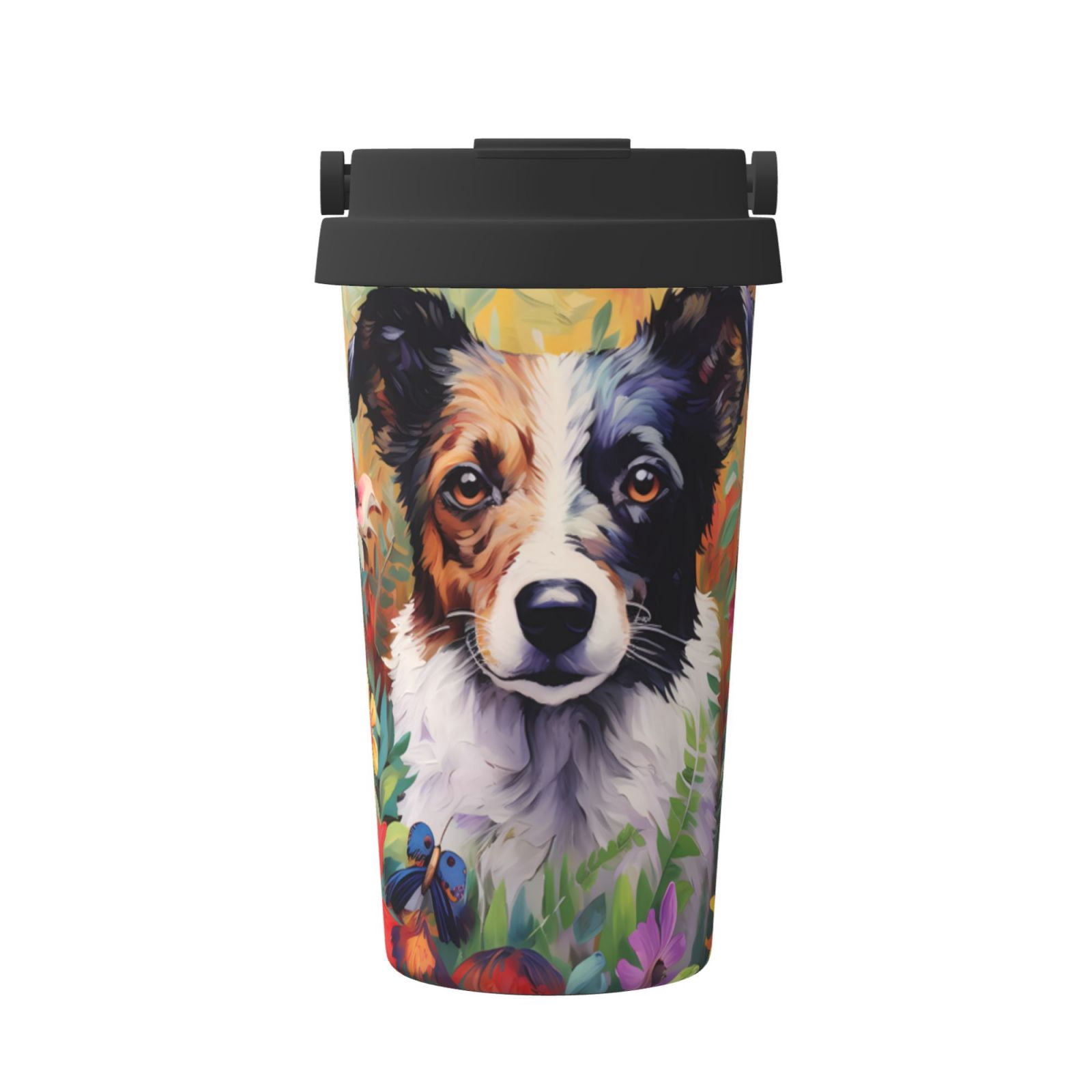 Fuzoiu Colorful Flower Dog Print Stainless Steel Travel Mug,Vacuum ...