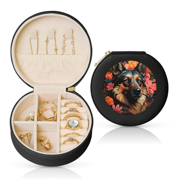 Fuzoiu Colorful Flower German Shepherd Print Portable Jewelry Box,Round ...