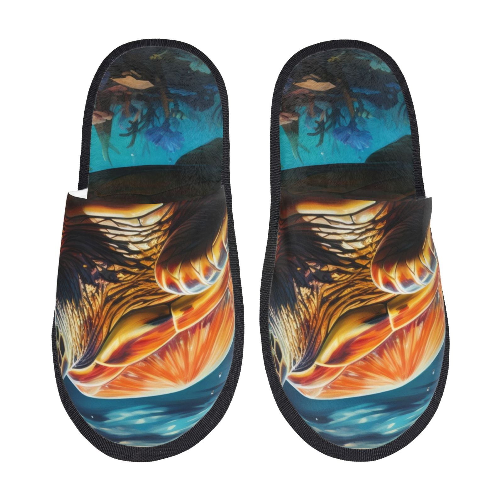 Fuzoiu Colorful Flower Sea Turtle Print Unisex Furry Slippers,Plush ...