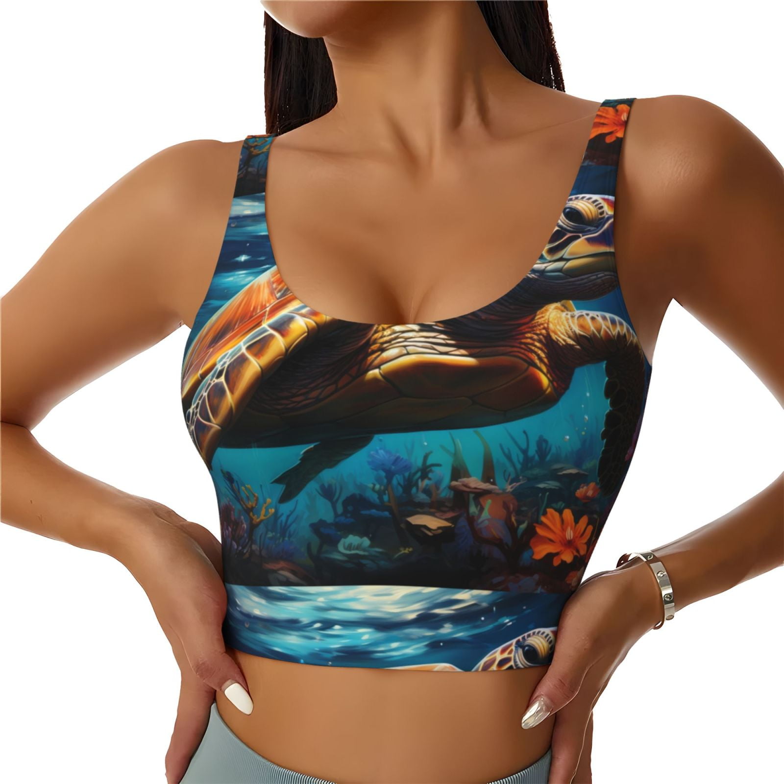 Fuzoiu Colorful Flower Sea Turtle Print Women's Sports Vest,U-Back Sports Tank,Gym Vests ...