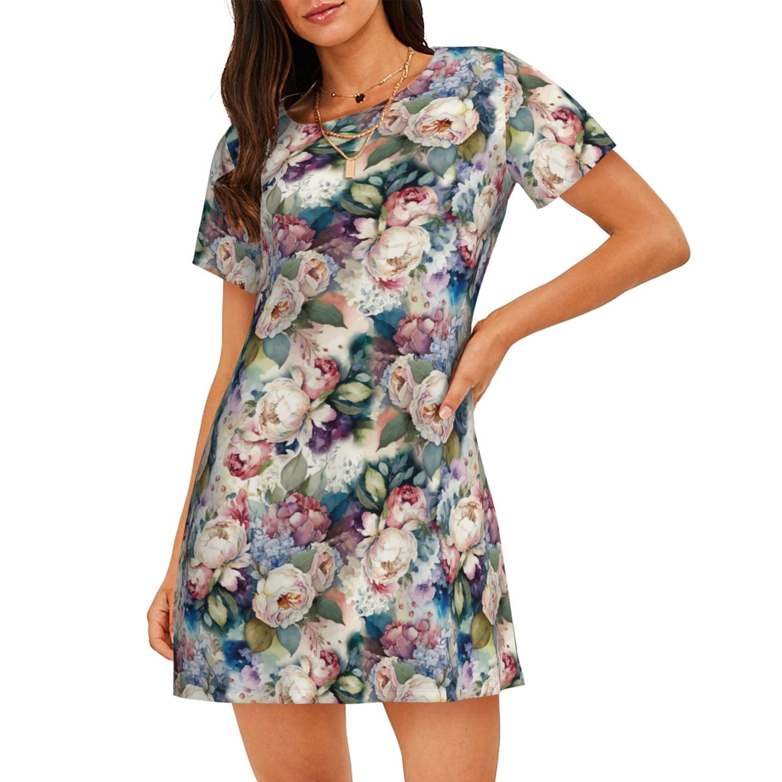 Fuzoiu Colorful Flowers Print Women Nightgowns, Soft Comfy Lightweight ...