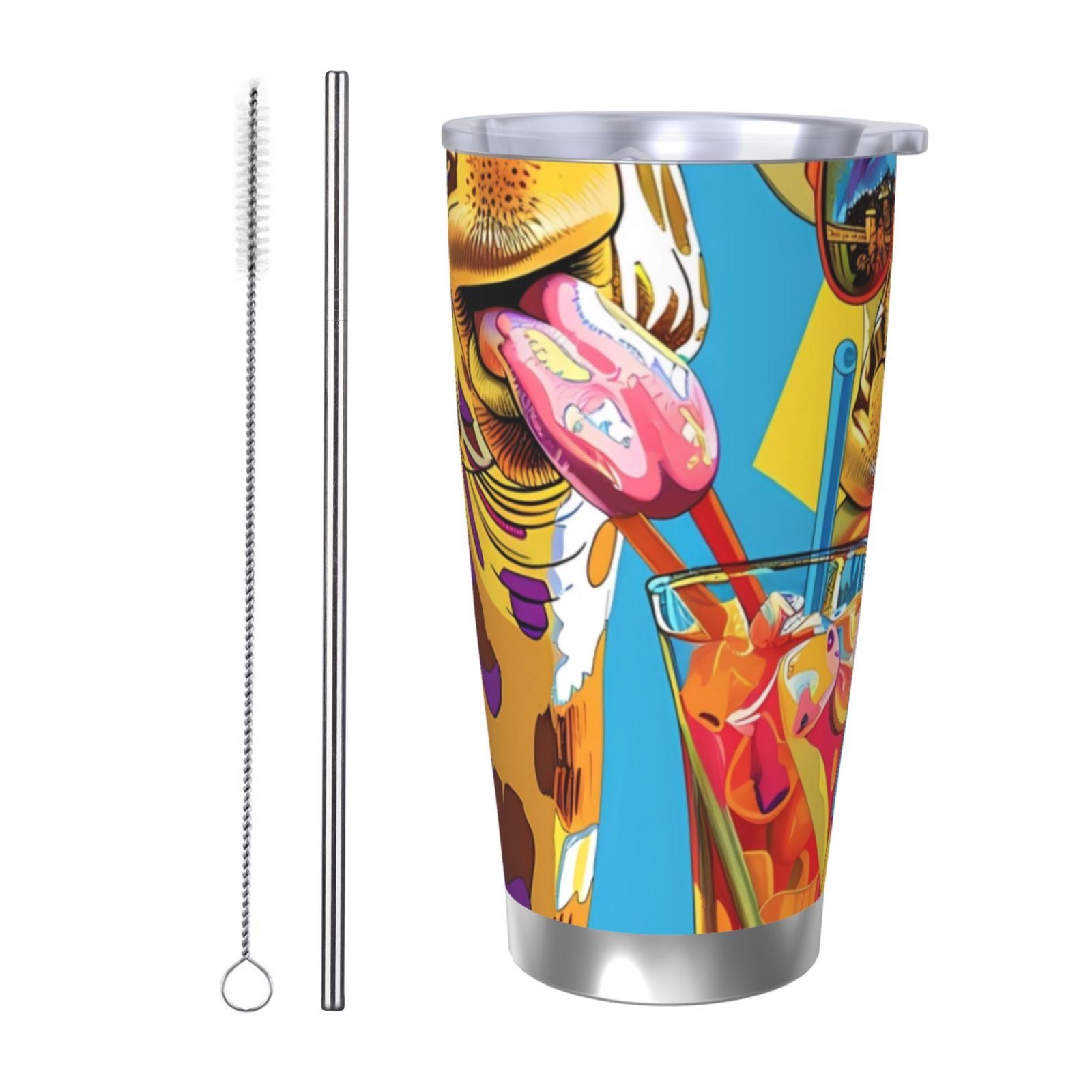 Fuzoiu Colorful Giraffes with Drinks Print 20oz Tumbler, Stainless ...