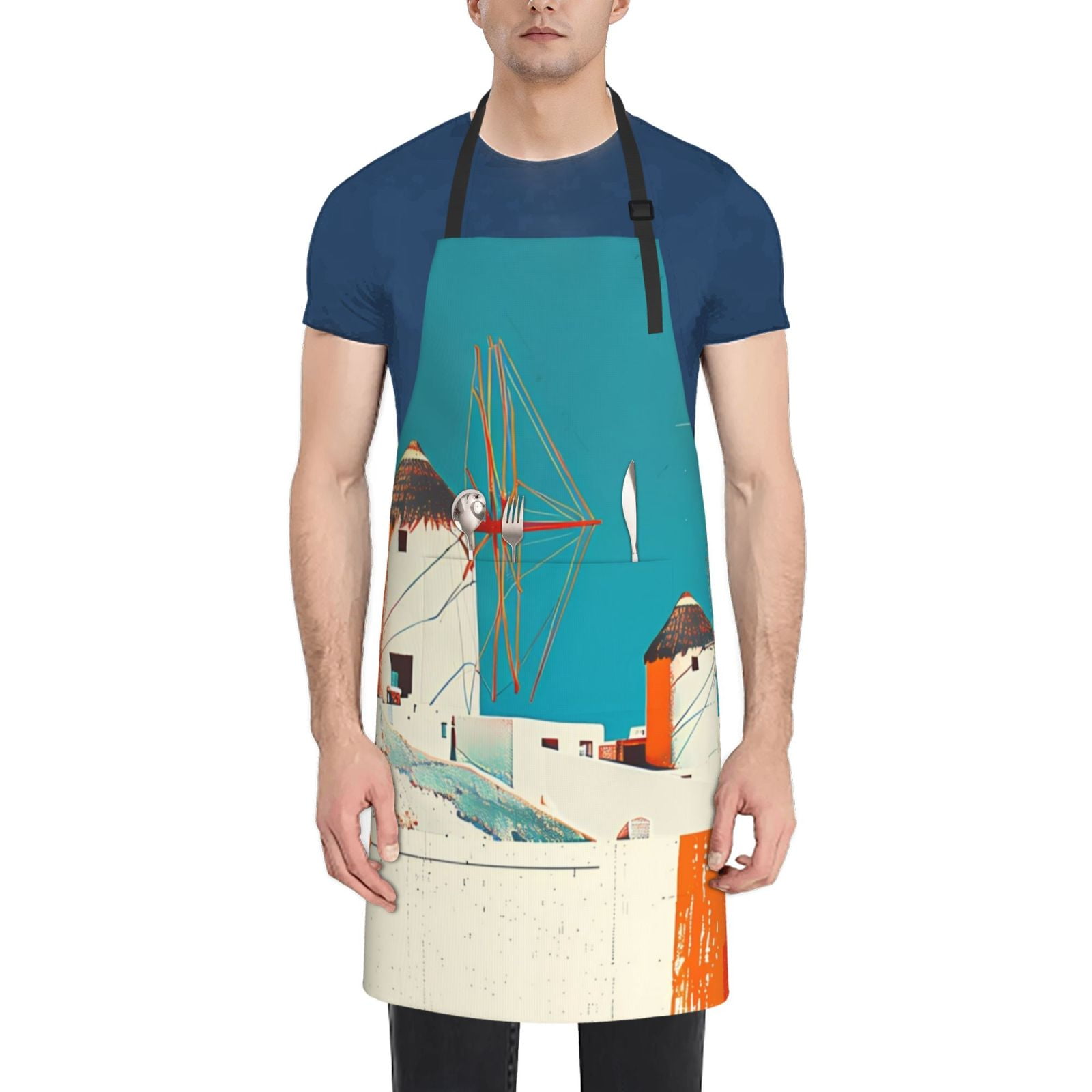 Fuzoiu Colorful Greek Windmills Print Adjustable Waterproof Apron with ...
