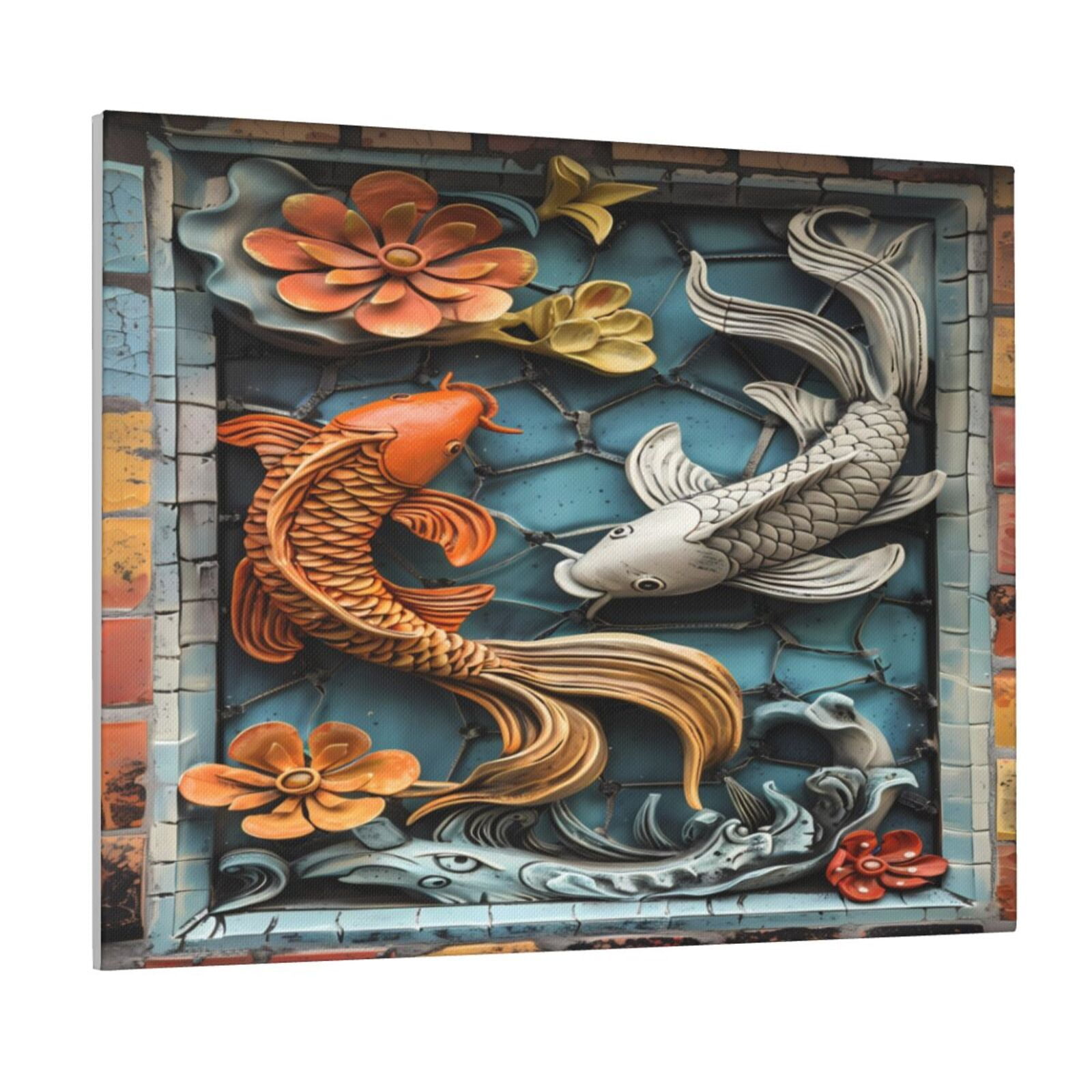 Fuzoiu Colorful Koi Fish Art Print Canvas Wall Art for Bathrooms,Wall ...