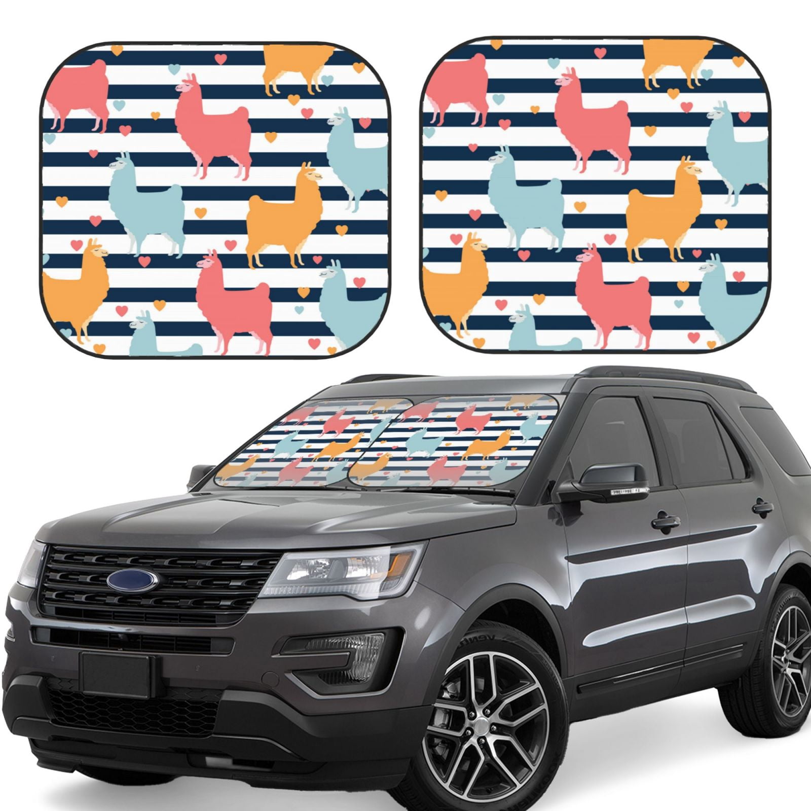Fuzoiu Colorful Llama Print Car Windshield Sunshade,Folding Front ...