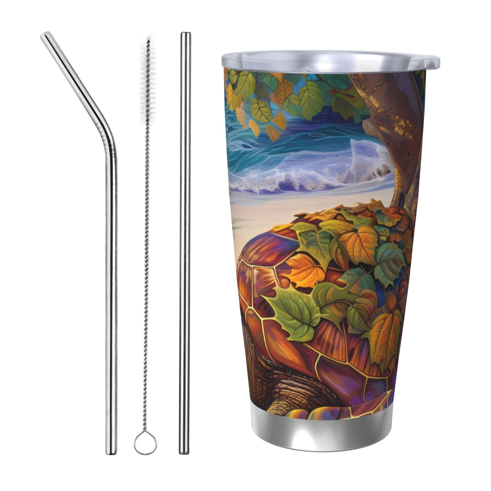 Fuzoiu Colorful Maple Leaf Beach Turtle Print 20oz Tumbler, Stainless ...