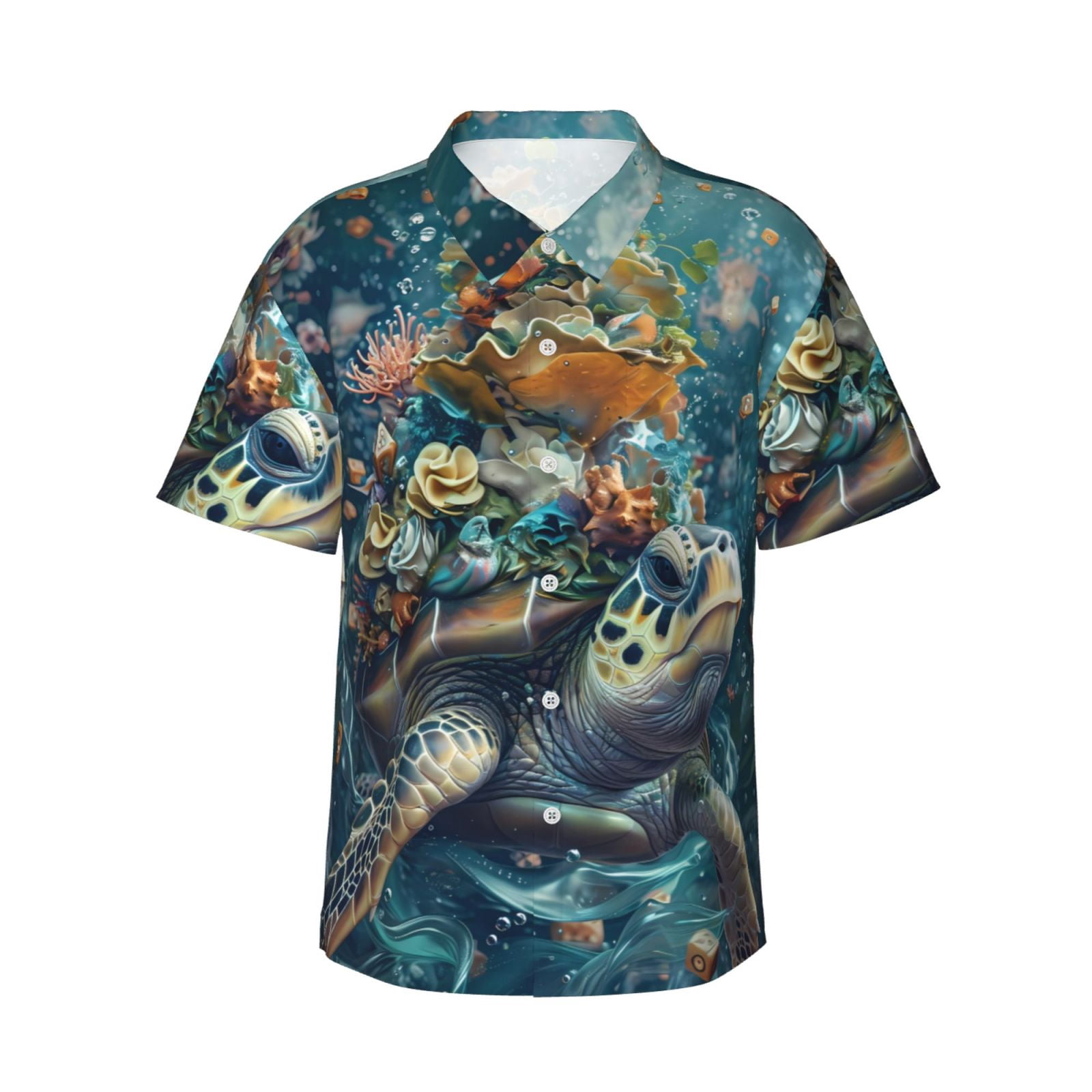 Fuzoiu Colorful Plant Turtle Print Hawaiian Shirt for Men, Summer Beach ...