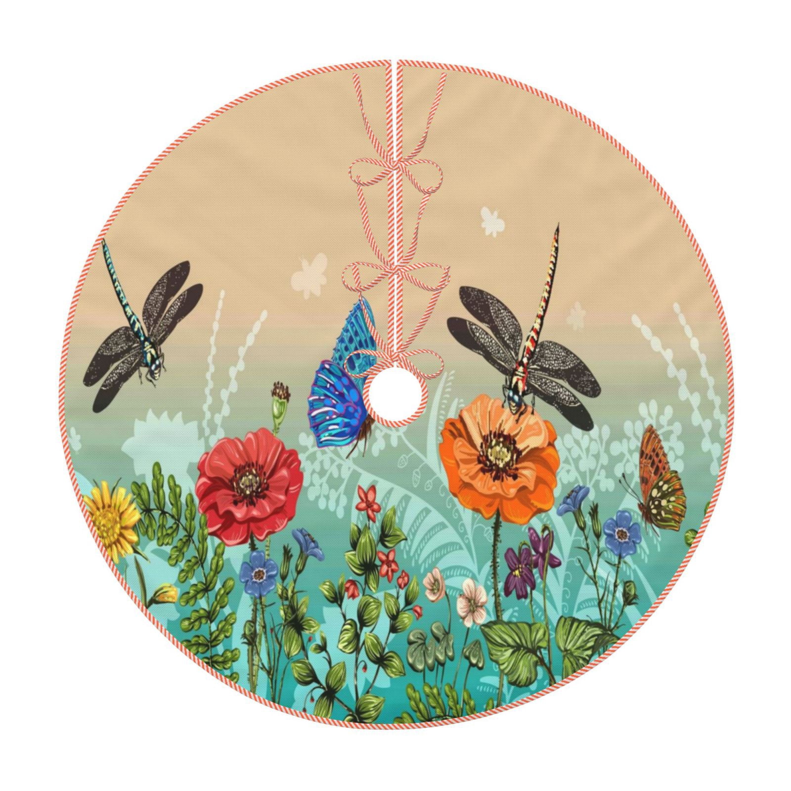 Fuzoiu Colorful Plants And Insects Print Christmas Tree Skirt,Xmas ...