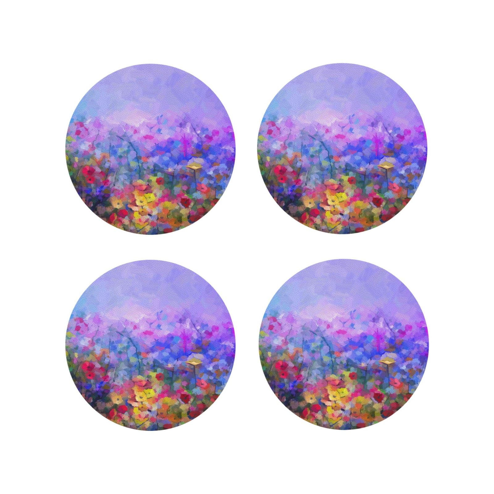 Fuzoiu Colorful Purple Cosmos Flower Print Leather Coasters Set,Drink ...