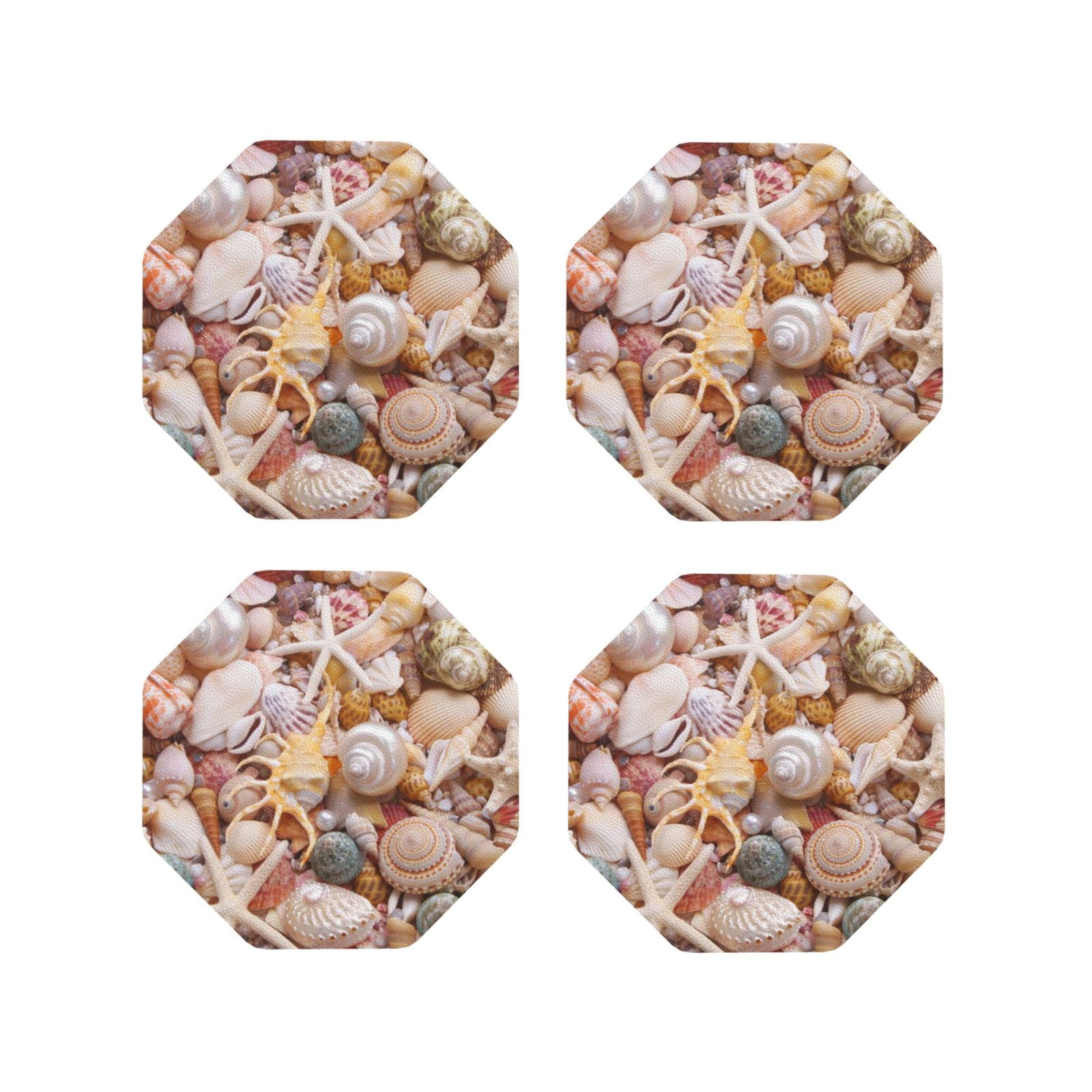 Fuzoiu Colorful Seashells Print Leather Coasters Set,Drink Coasters Set ...