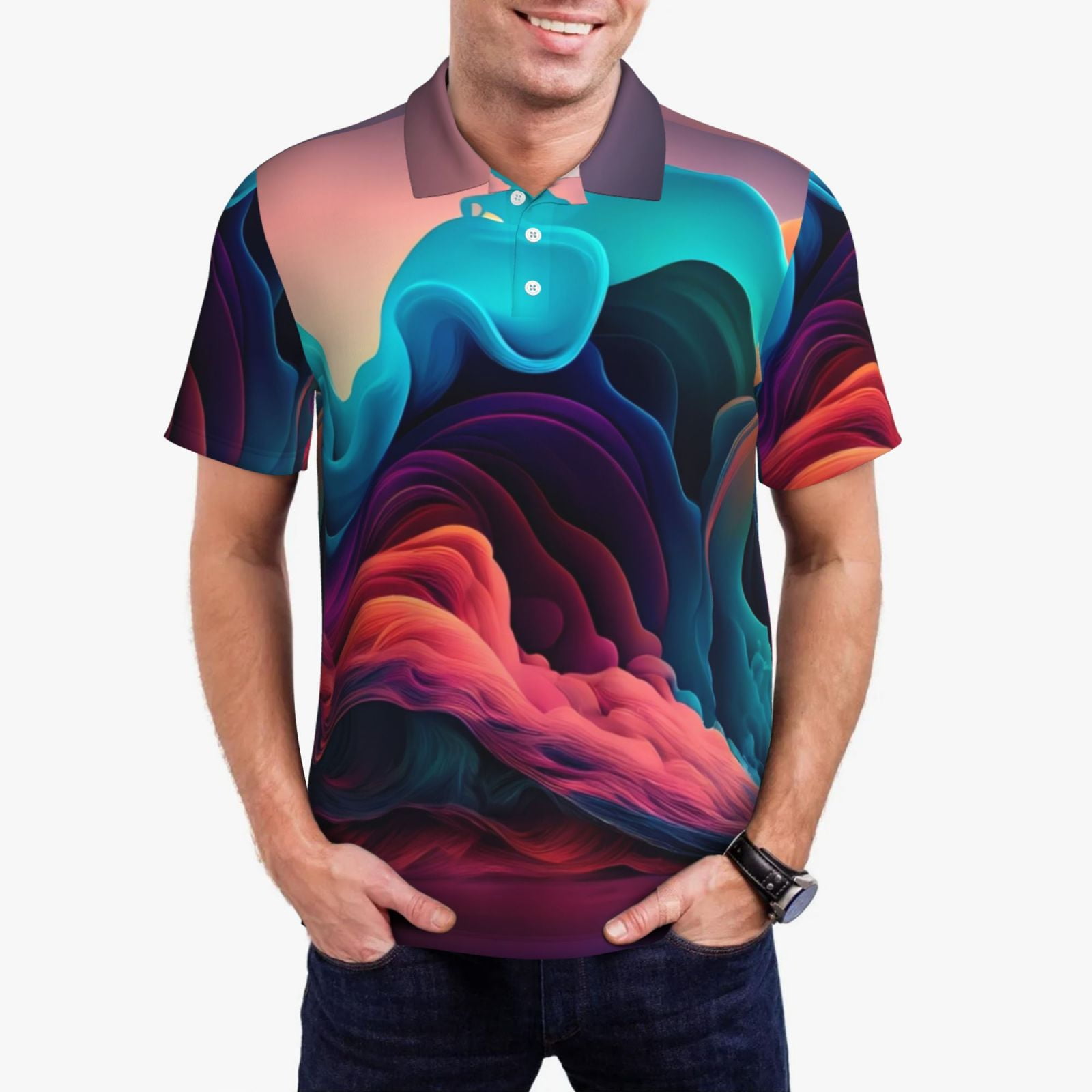 Fuzoiu Colorful Surreal Landscape Print Men's Polo Shirts Short Sleeve ...