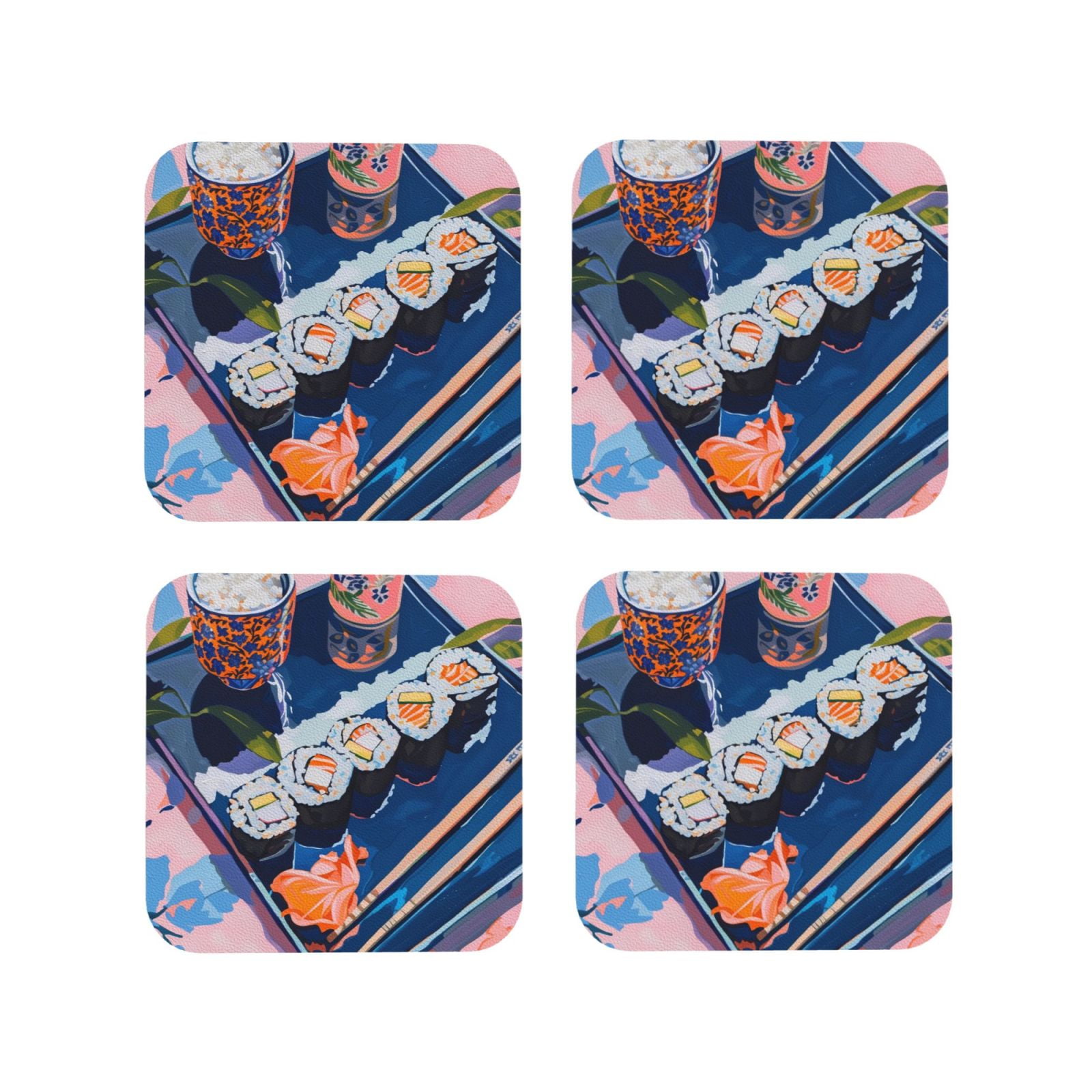 Fuzoiu Colorful Sushi Food Art Print Leather Coasters Set,Drink ...