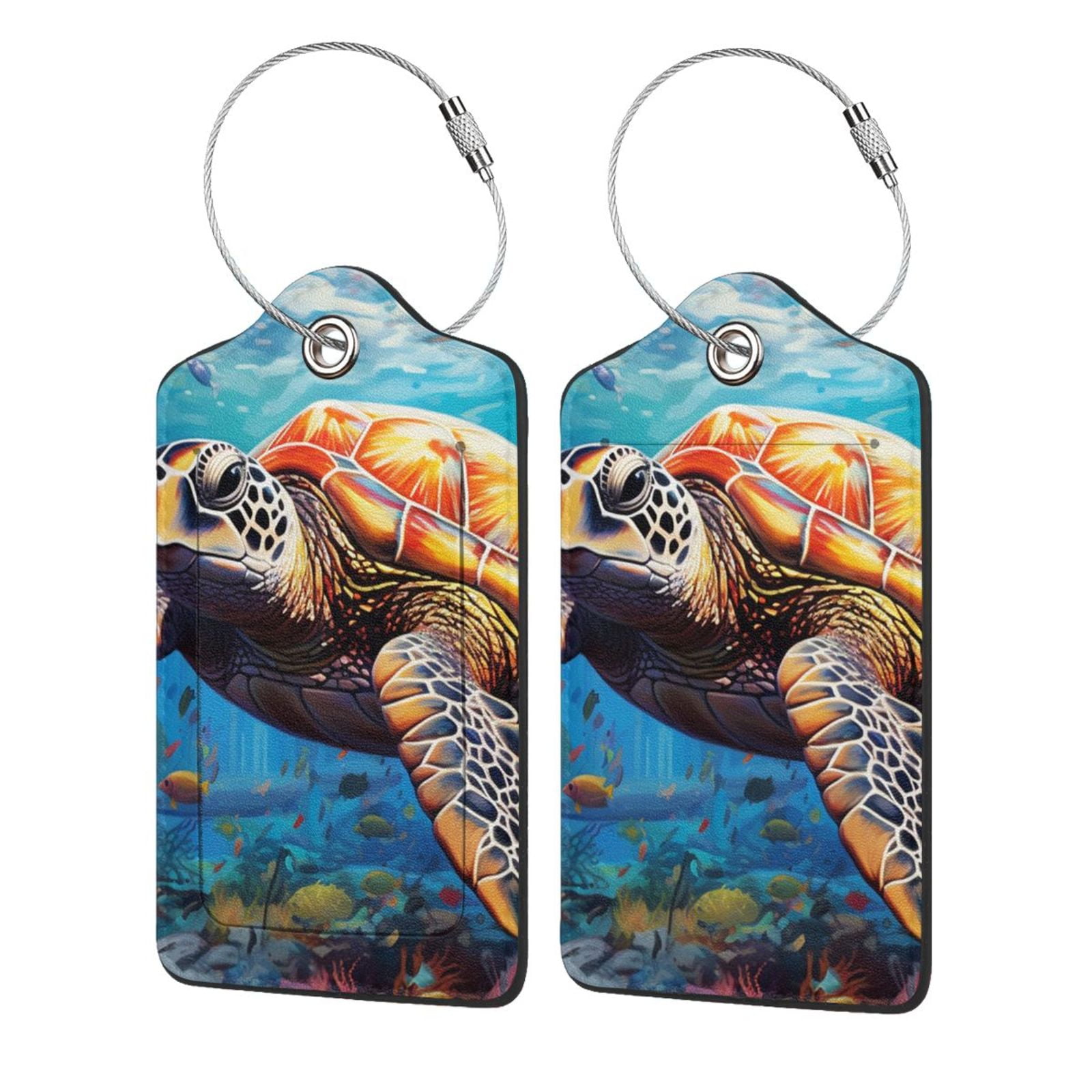 Fuzoiu Colorful Underwater Sea Turtle Print Premium Leather Luggage Tag ...
