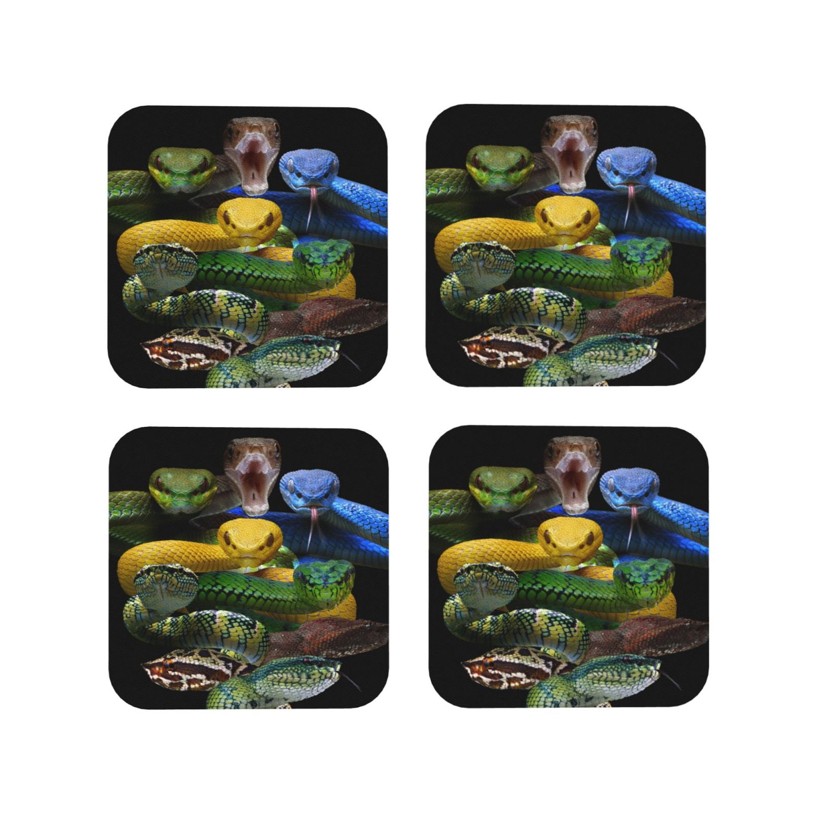Fuzoiu Colorful Viper Snake Print Leather Coasters Set,Drink Coasters ...