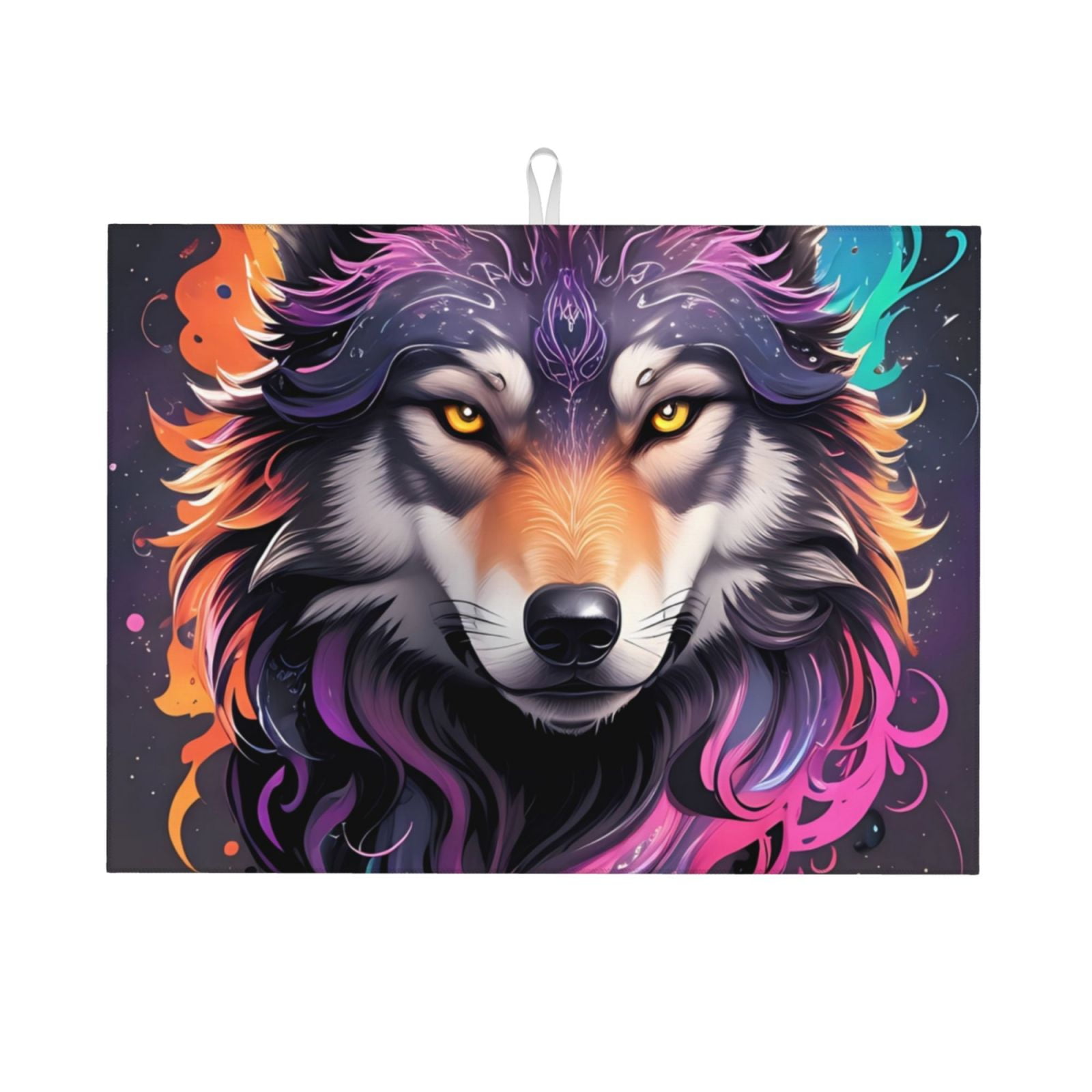Fuzoiu Colorful Wolf Head A Print Absorbent, Reversible Microfiber Dish ...