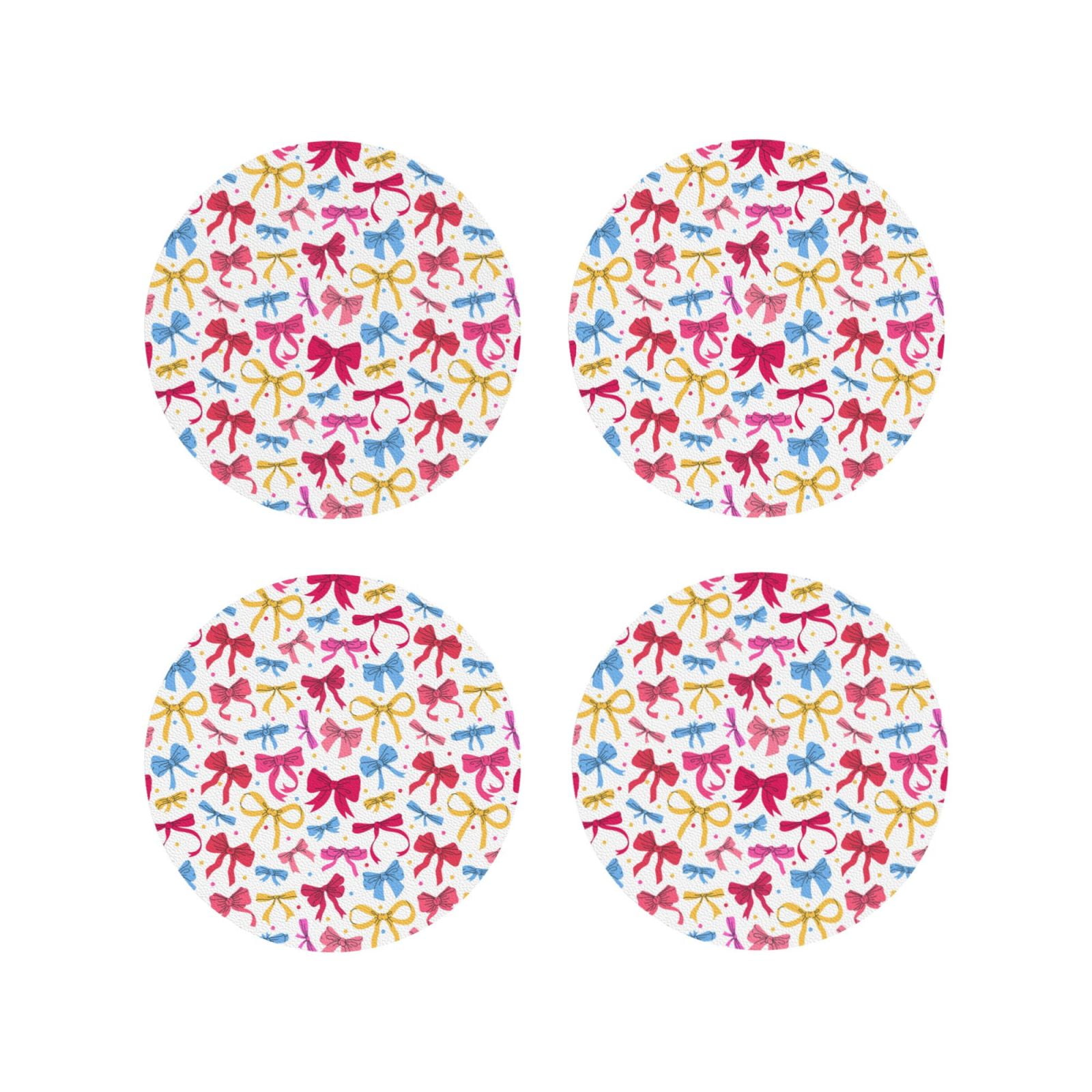 Fuzoiu Colorful bows Print Leather Coasters Set,Drink Coasters Set of 4 ...