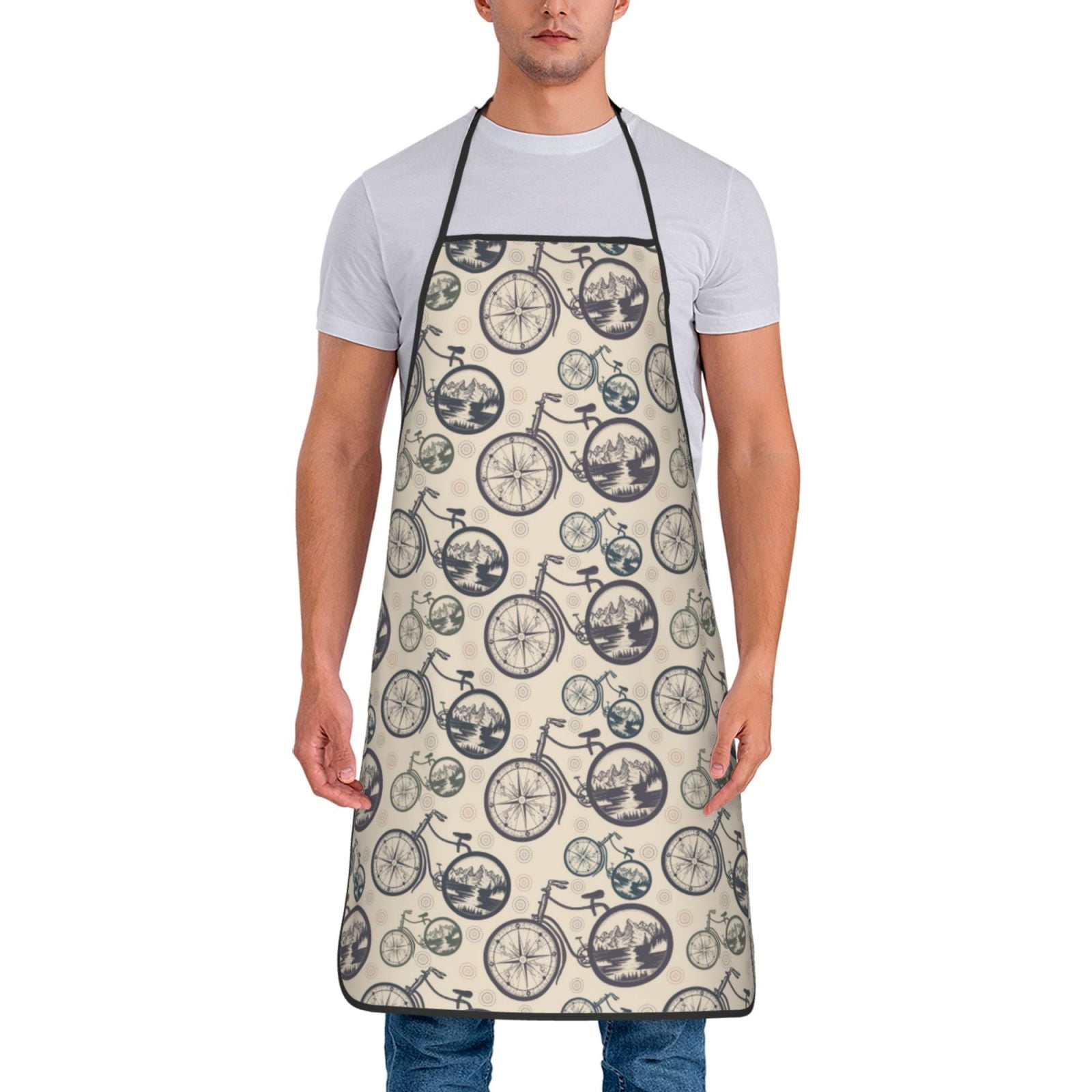 Fuzoiu Compass And Mountains In Bicycle Wheels Print Waterproof Apron ...