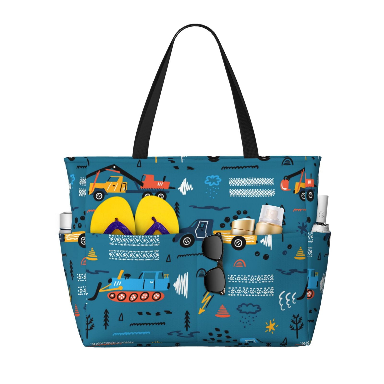 Fuzoiu Construction Trucks Print Waterproof Beach Tote Bag for Women ...