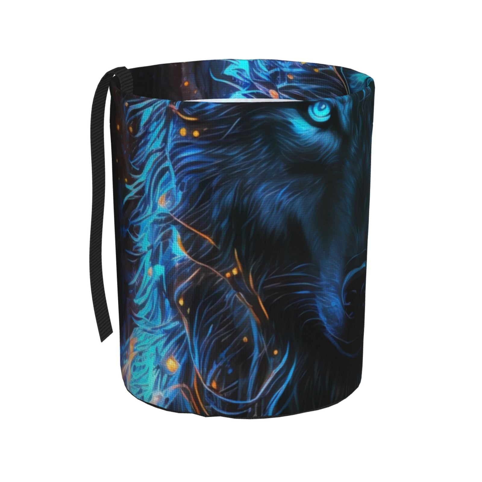 Fuzoiu Cool Blue Light Wolf Print Car Trash Can,Leakproof Car Trash Can ...