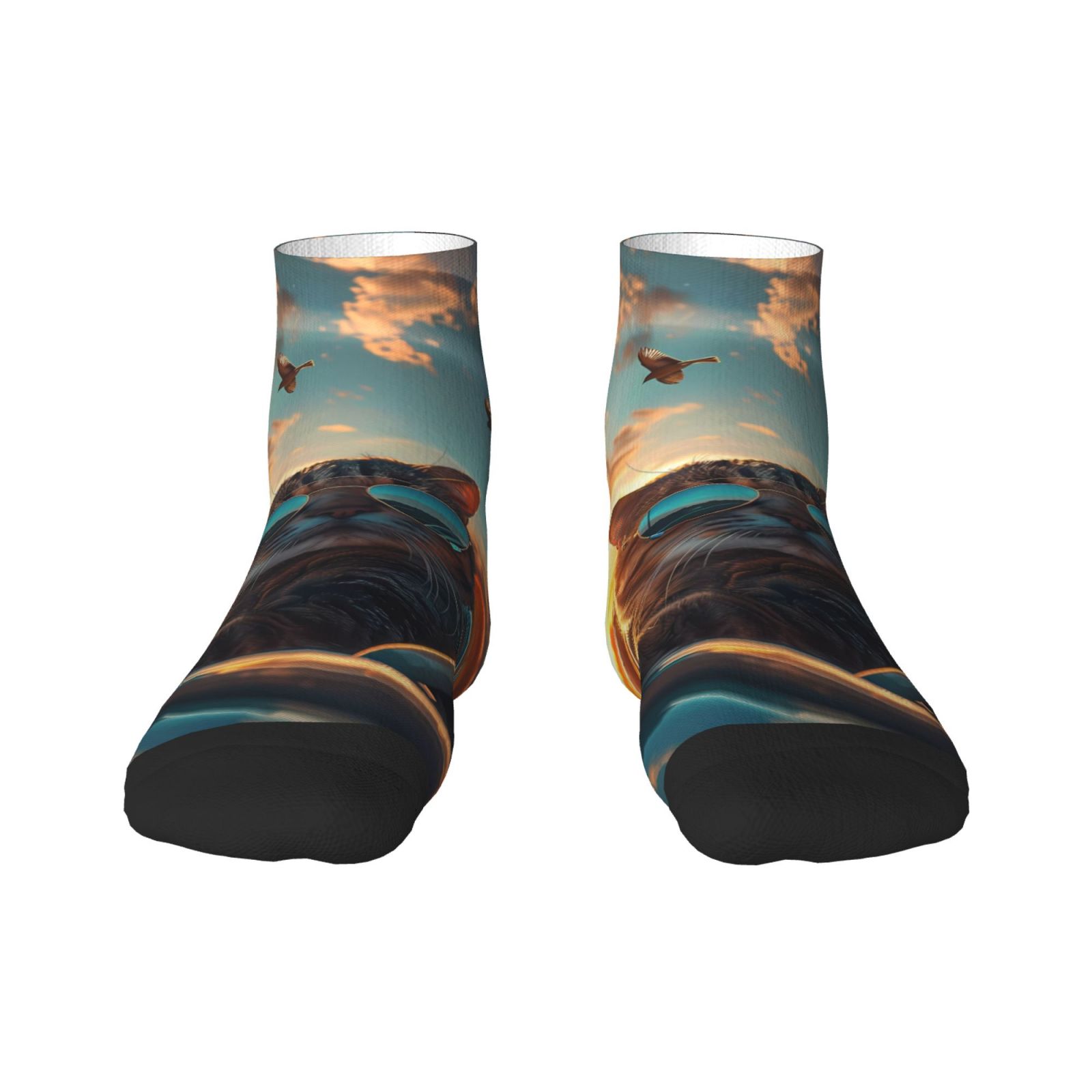 Fuzoiu Cool Cat Driving Sunset Print Adult Socks, Crew Moisture-wicking ...