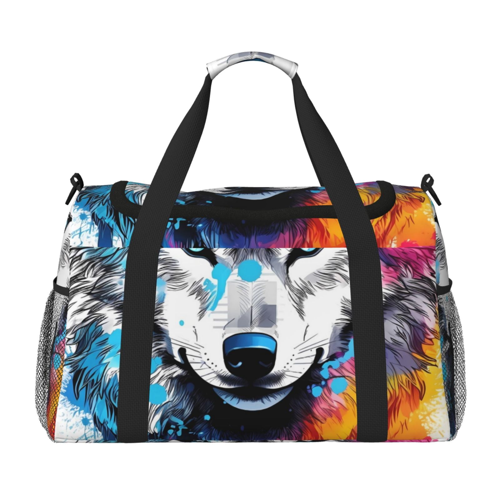 Fuzoiu Cool Colorful Wolf Print Travel Duffle Bag,Carry On Tote Bags ...