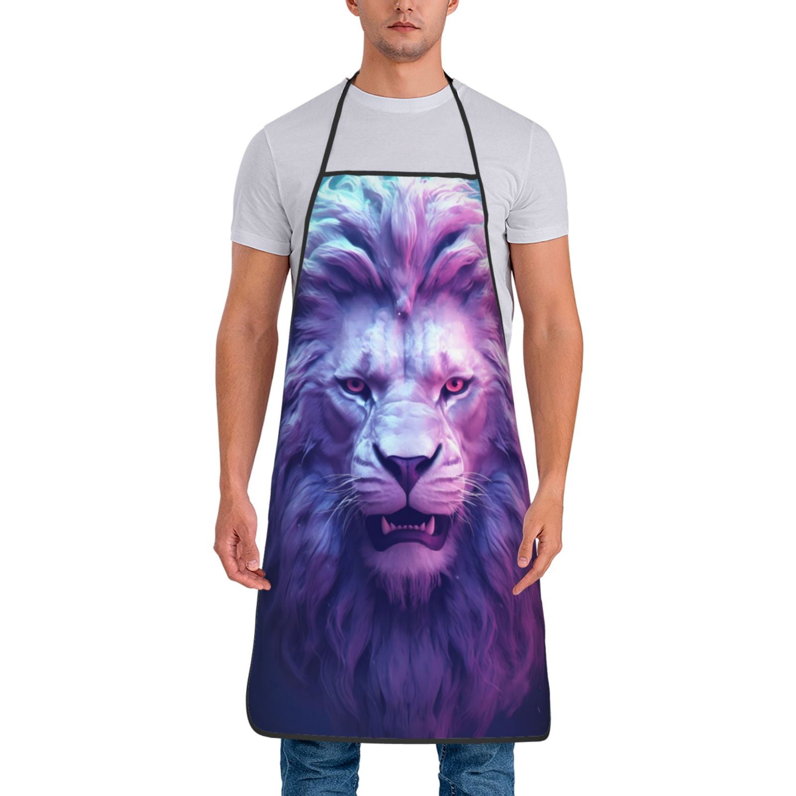 Fuzoiu Cool Lion Head Print Waterproof Apron, Kitchen Apron for Women ...