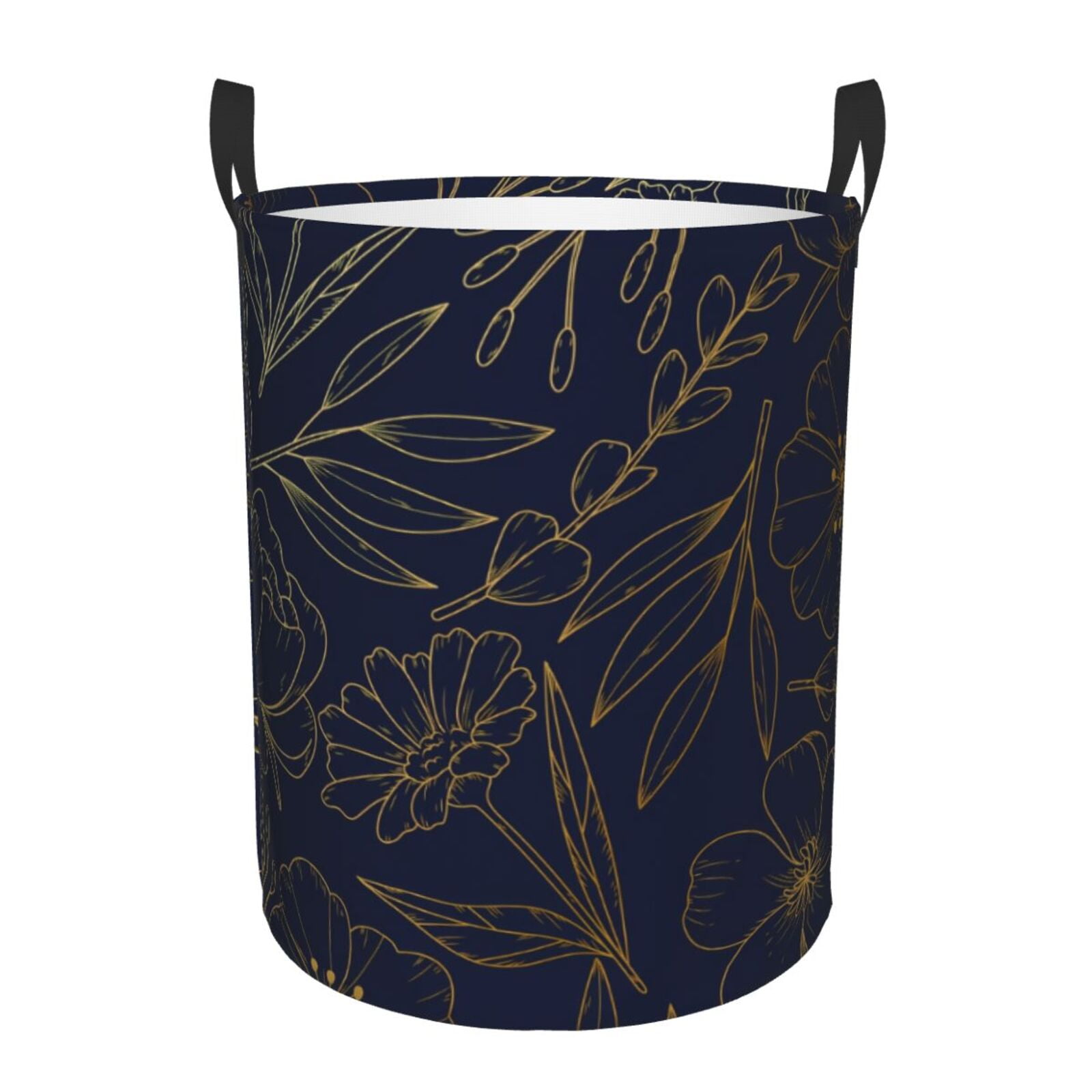 Fuzoiu Copper-Gold Gloss Outline Flower Print Circular Hamper,Laundry ...