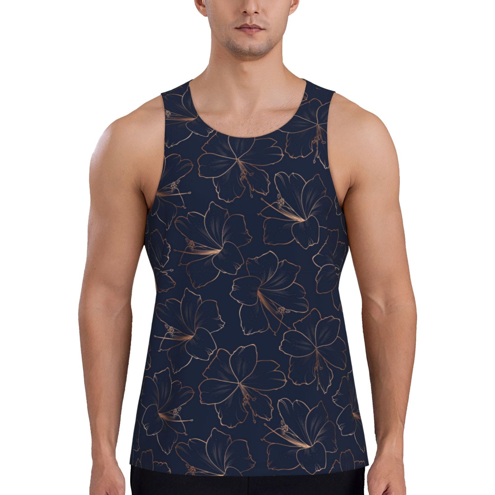 Fuzoiu Copper-Gold Gloss Outline Lily Flower Print Men's Workout Tank ...