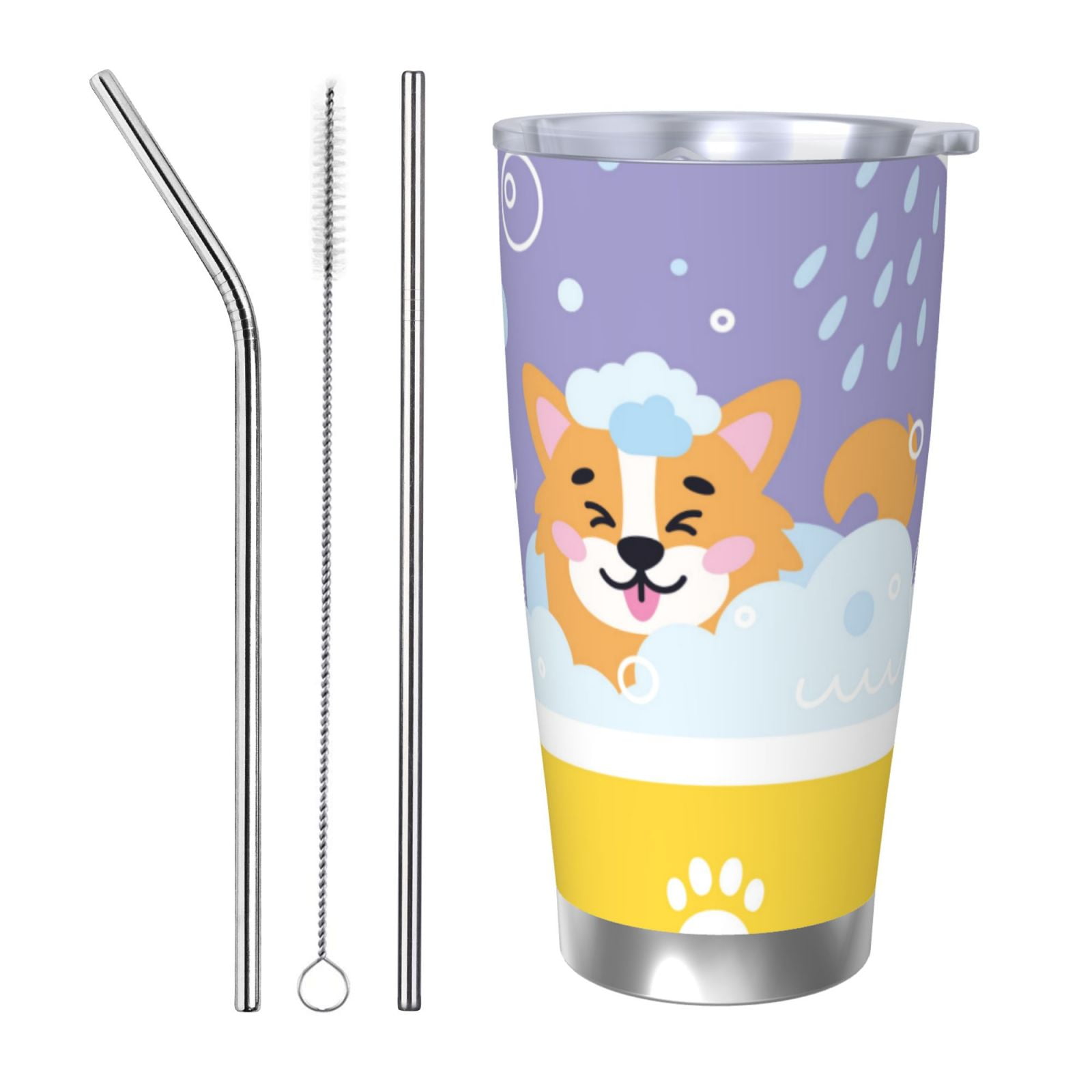Fuzoiu Corgi Washing in Bathtub Print 20oz Tumbler, Stainless Steel ...