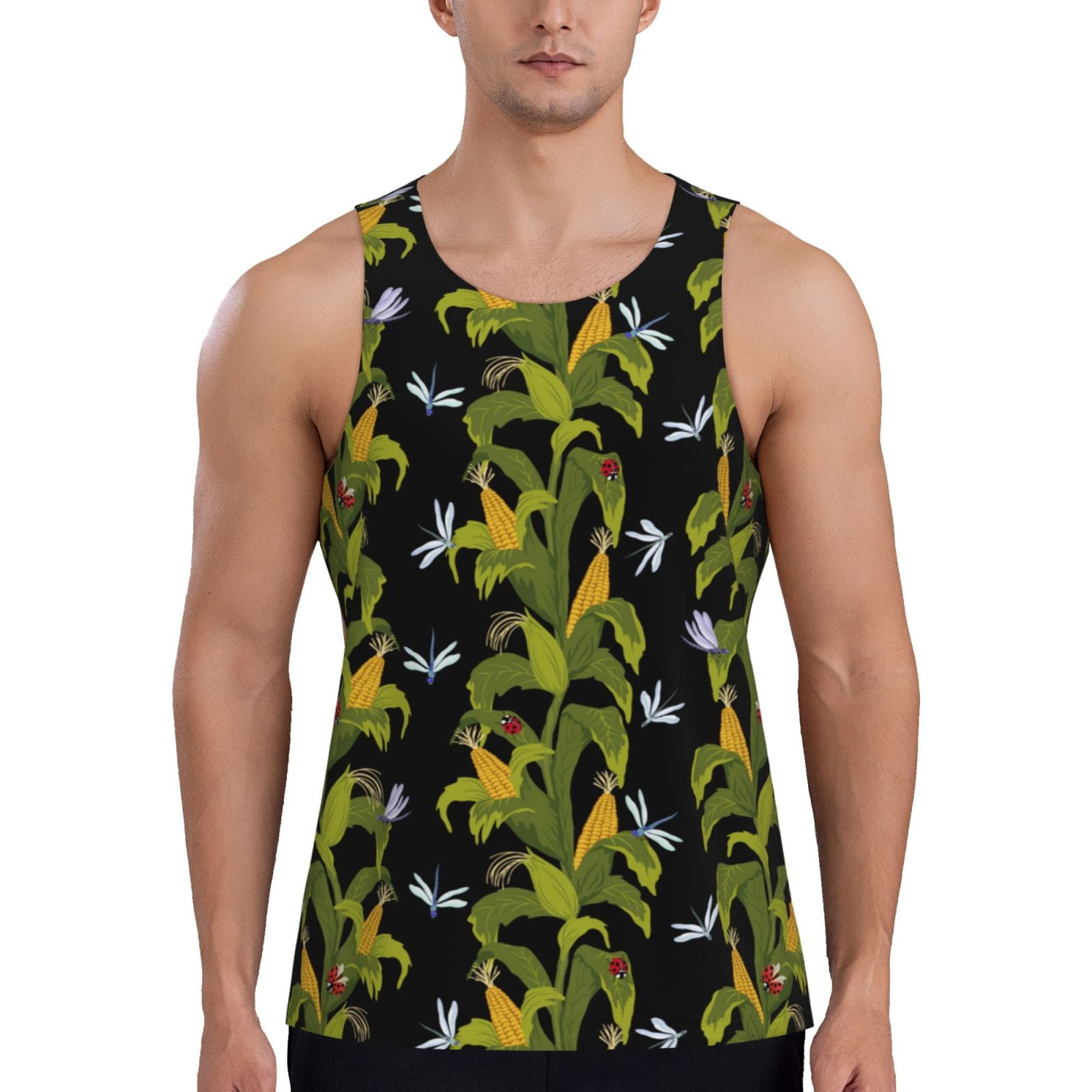 Fuzoiu Corn And Dragonflies Print Men's Workout Tank Tops,Sleeveless ...