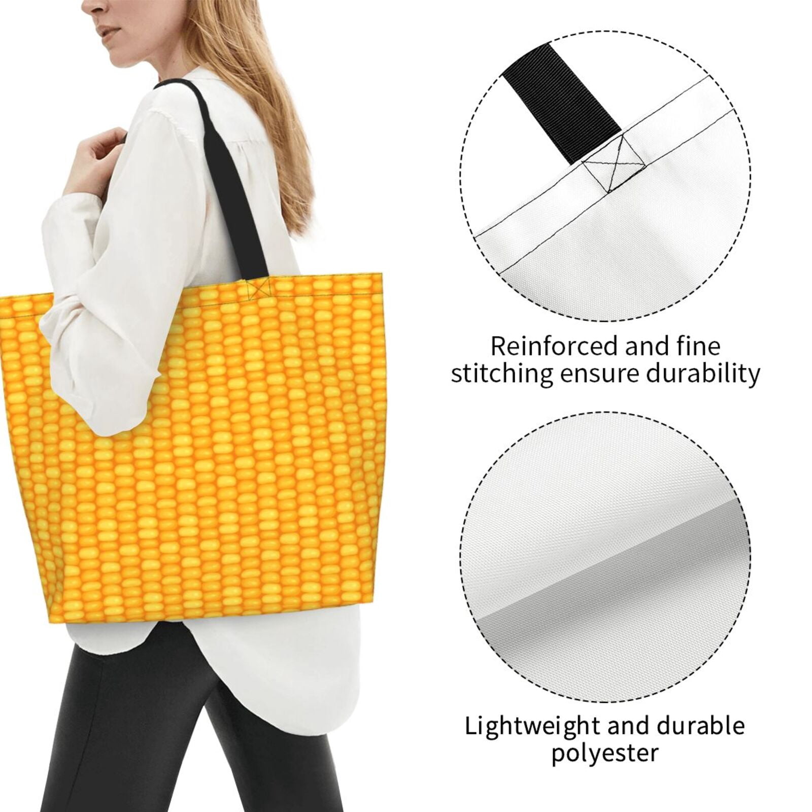 Fuzoiu Corn Kernels Print Tote Bags for Women,Shoulder Bag, Gym Tote ...
